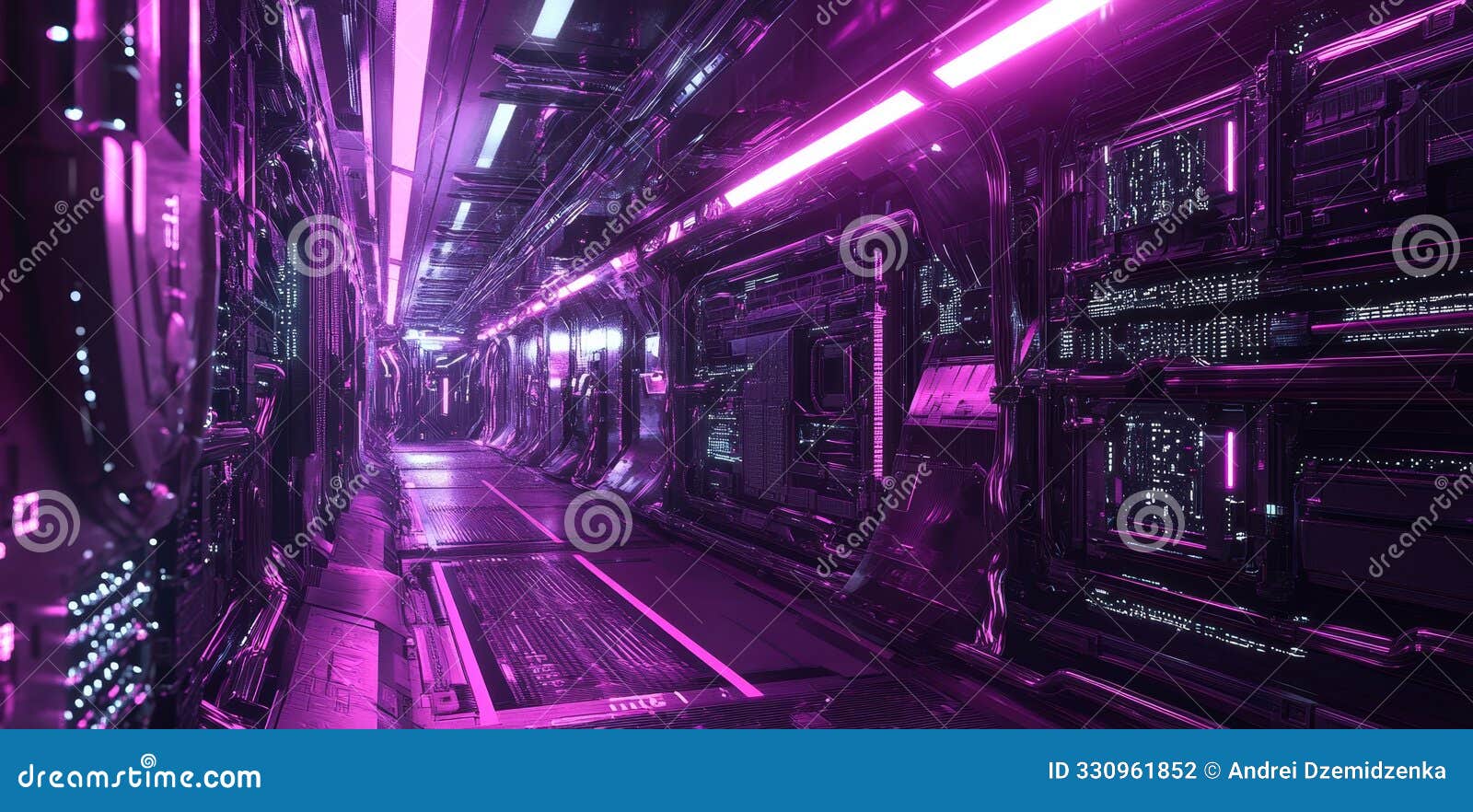 Internals of a Neon Computer on a Futuristic Background. Stock Photo ...