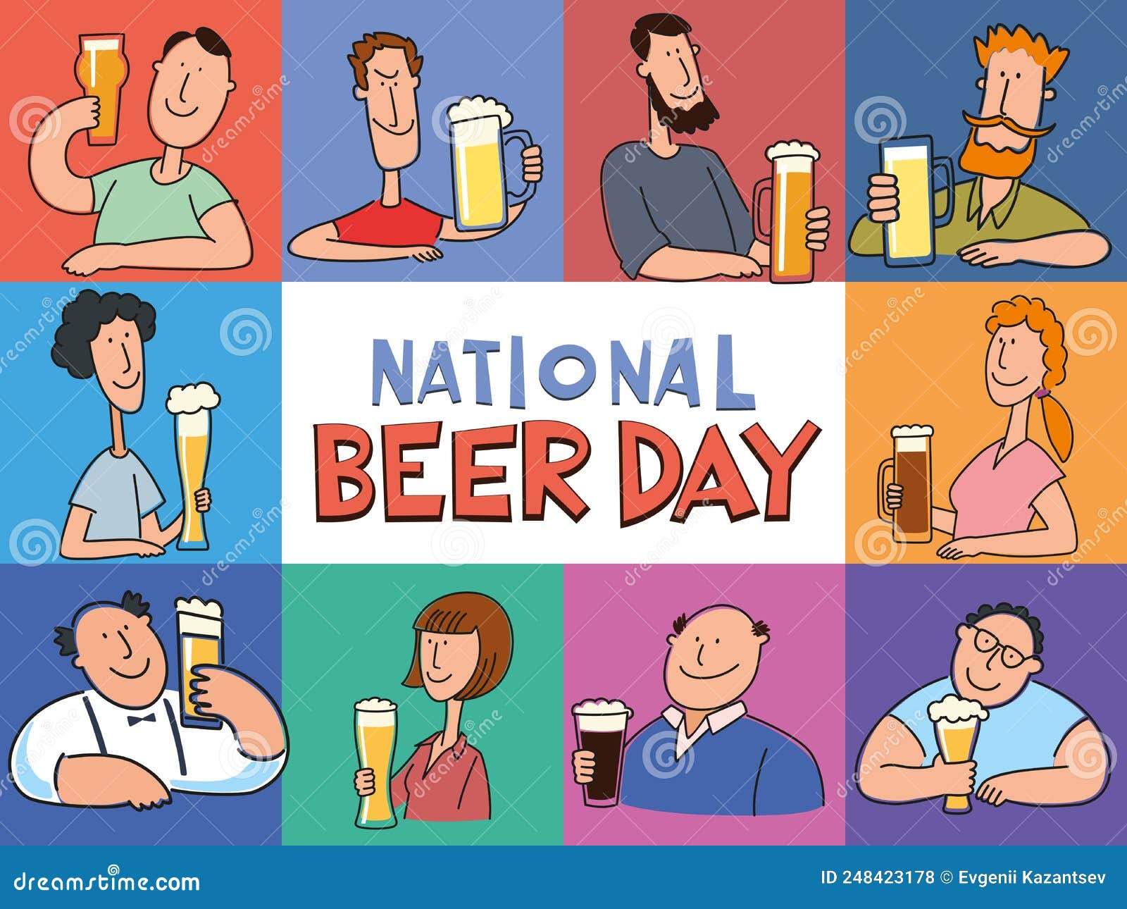 International Beer Day. Various Cartoon Characters with Different Beers ...