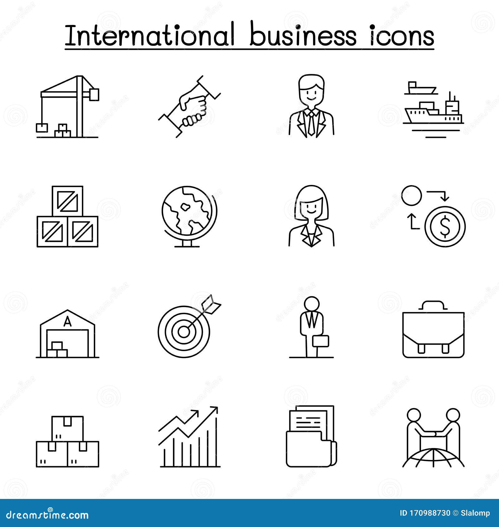 International Business Icon Set in Thin Line Style Stock Vector ...