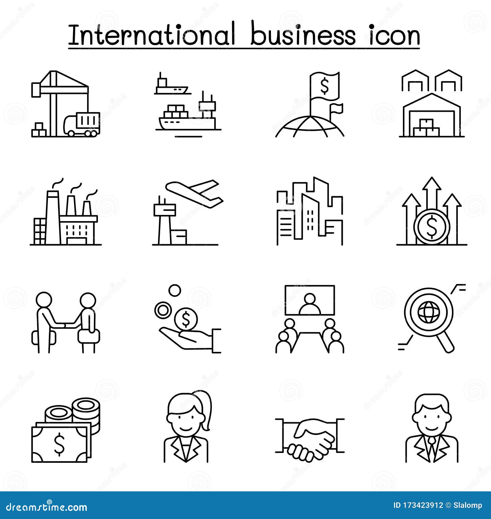 International Business Icons Set in Thin Line Style Stock Vector ...