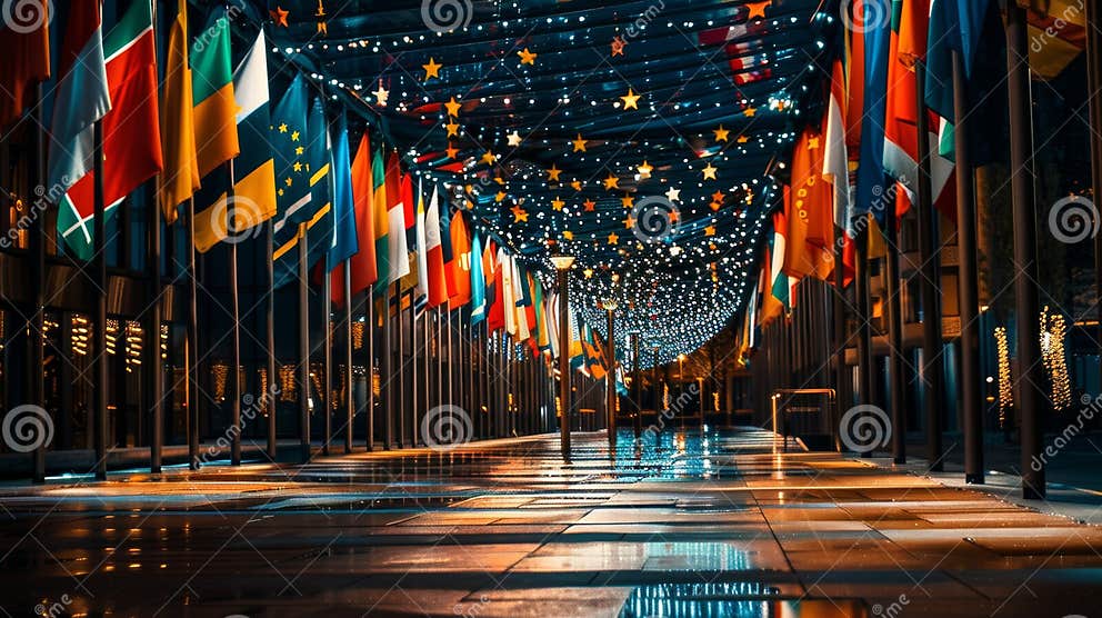 International Business Showcase Array of Flags from Various Countries Displayed in a Row Stock ...