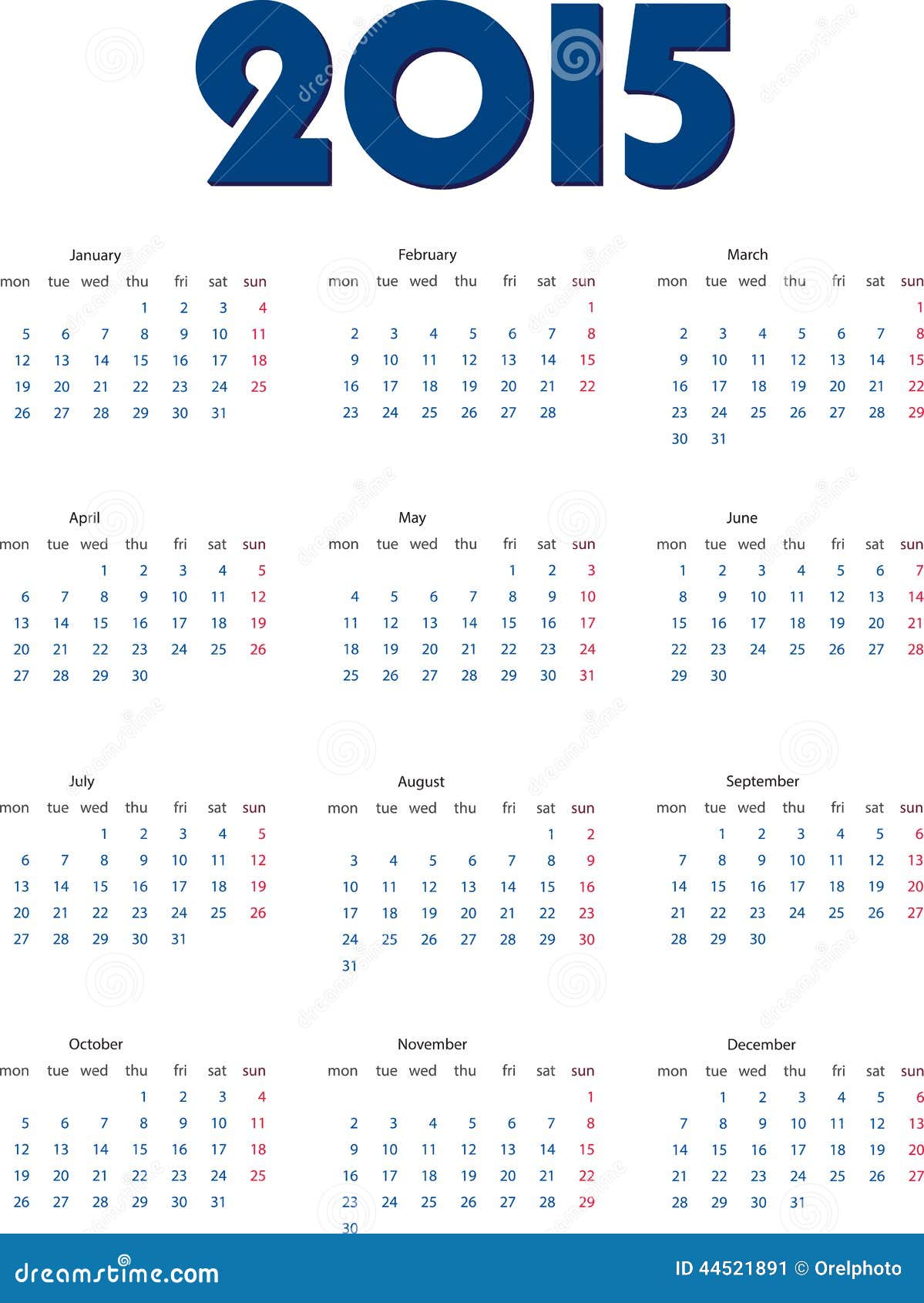 International Calendar of 2015 Year Stock Vector - Illustration of ...