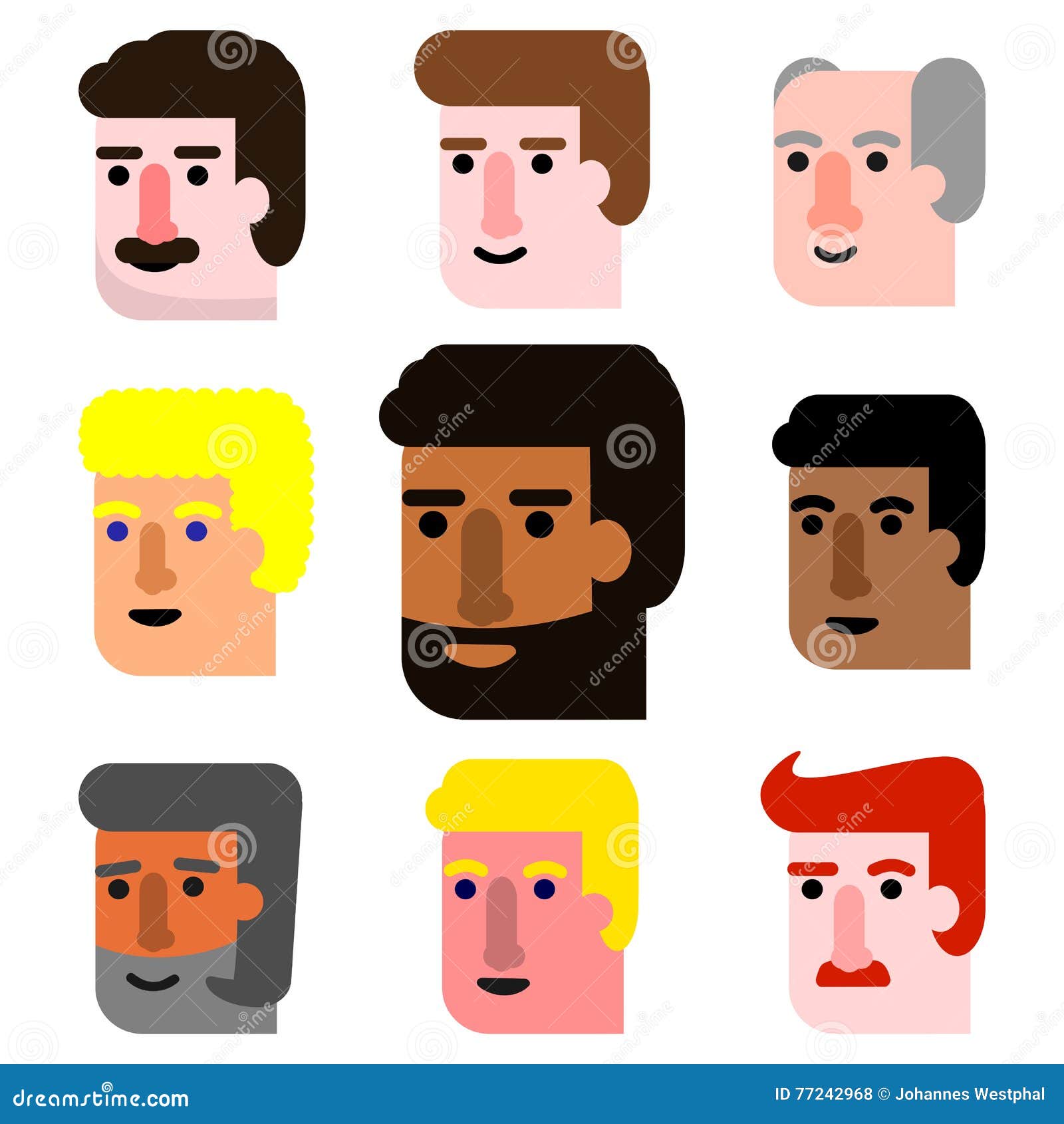Big Set Male Faces Of Different Races,avatar Or Icon Vector ...
