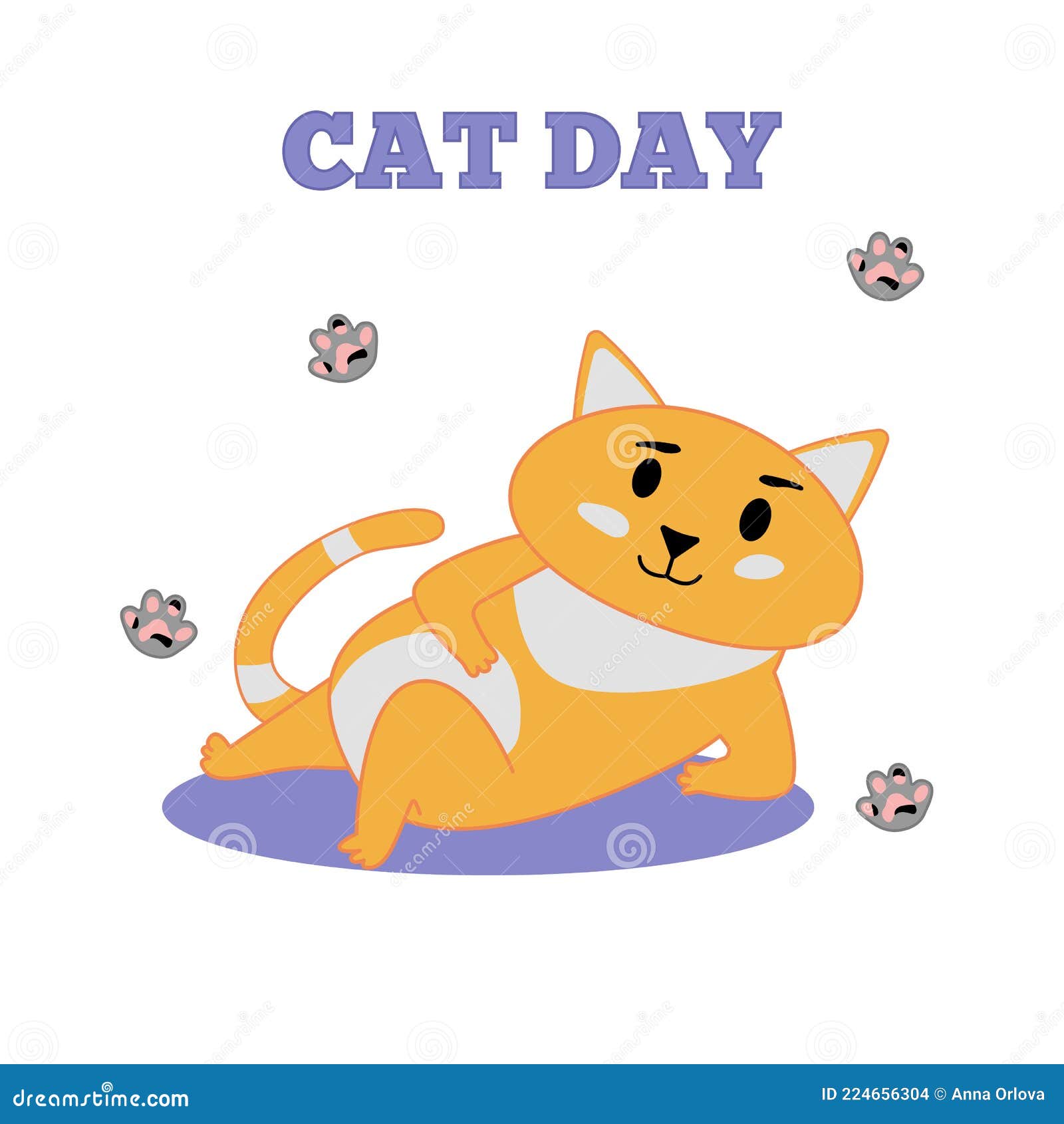 International Cat Day. a Fat Cat Lies Stock Vector - Illustration of ...