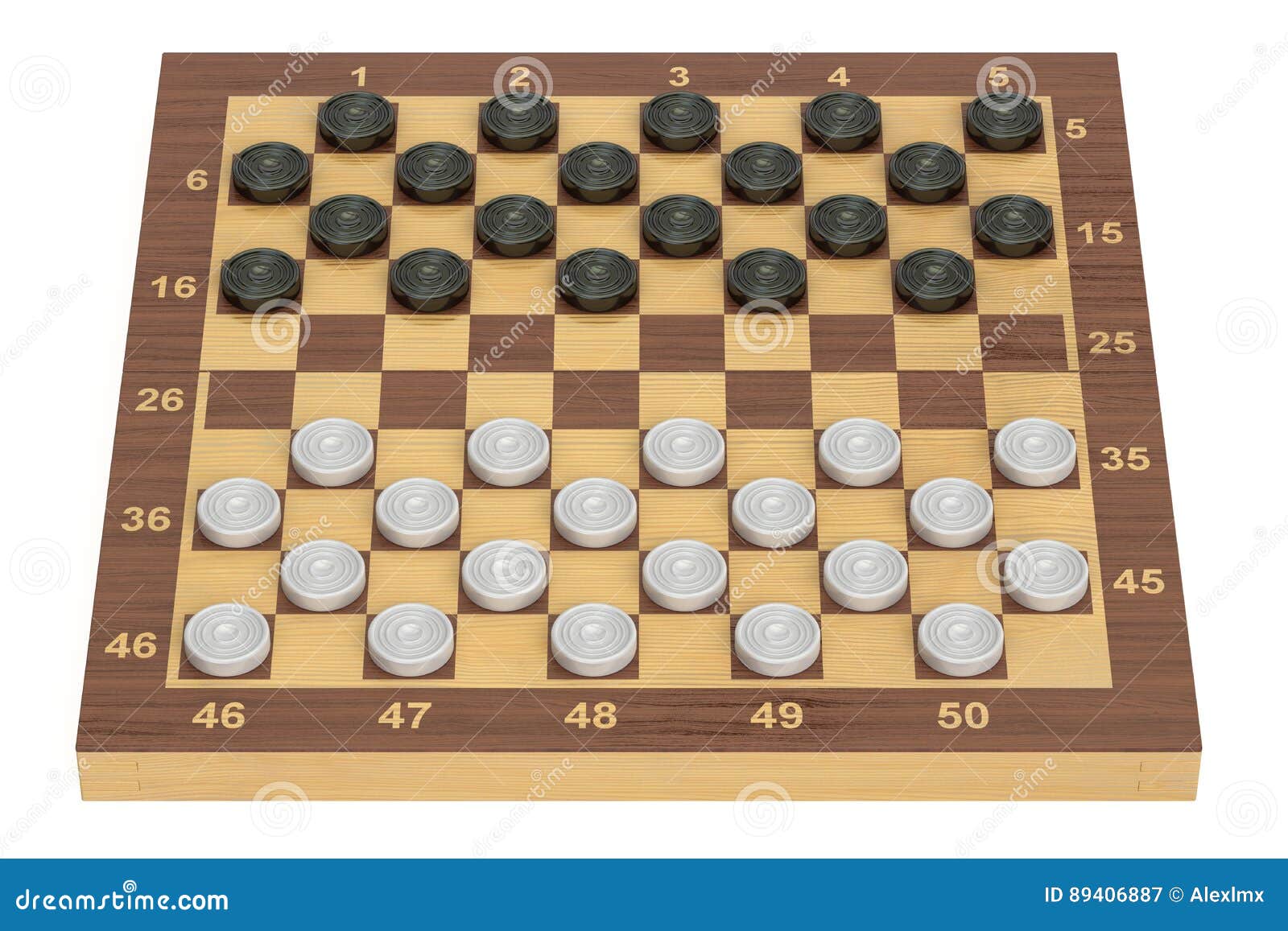 International Checkers Game Board and Pieces, 3D Rendering Stock ...