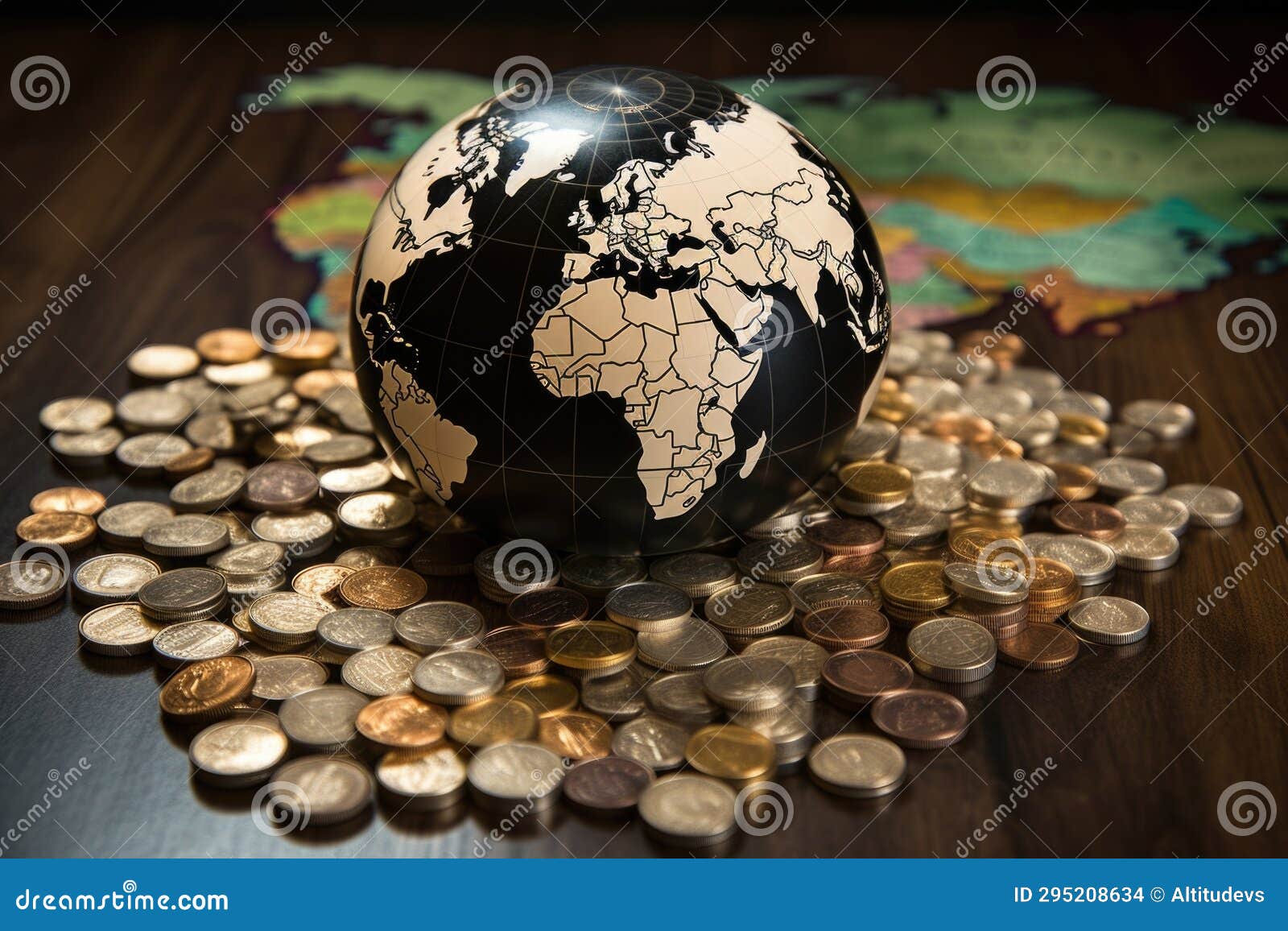 International Coins Arranged in the Shape of a Globe Stock Photo ...