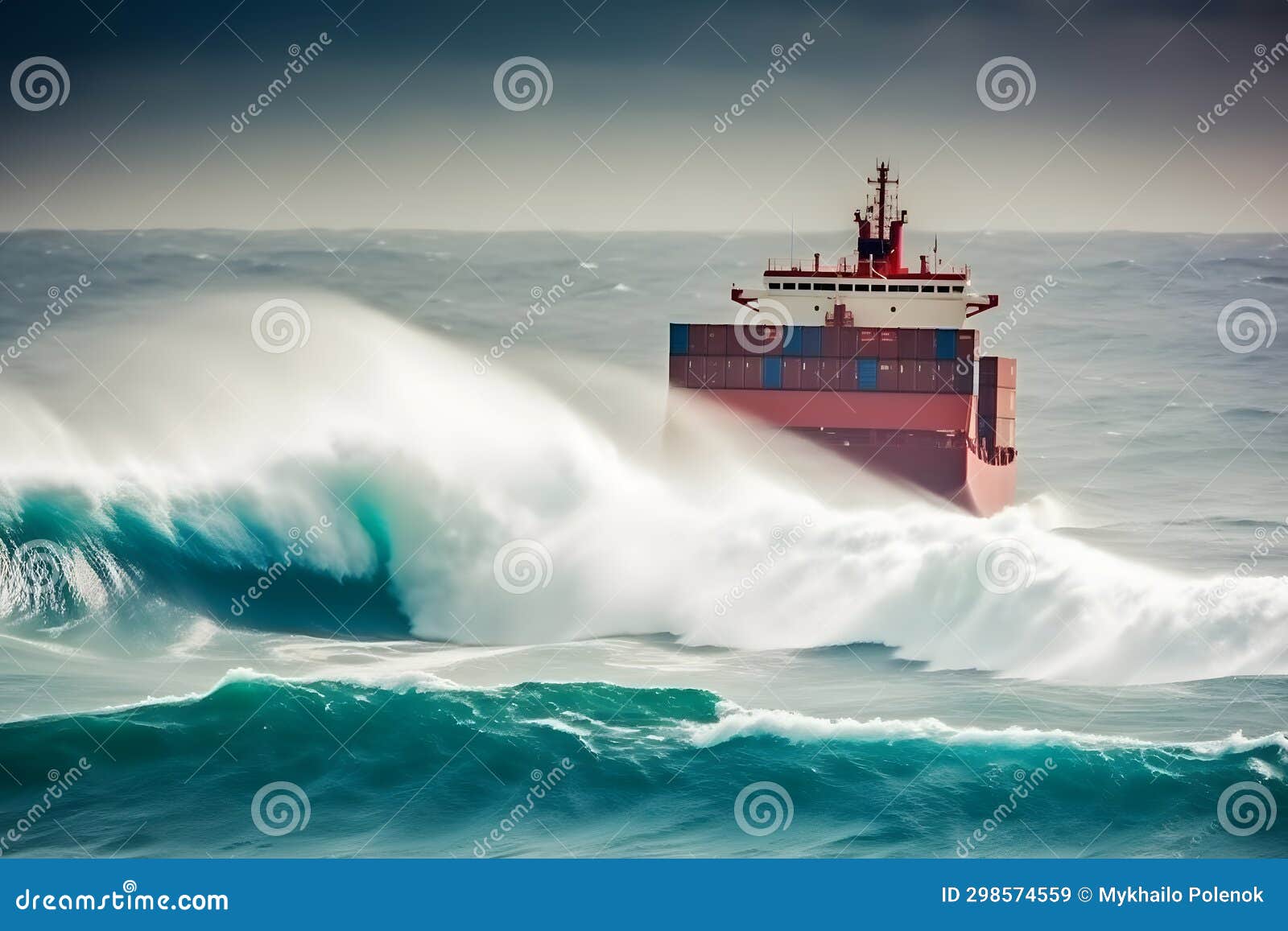 International Container Cargo Ship in the Ocean. Neural Network AI ...