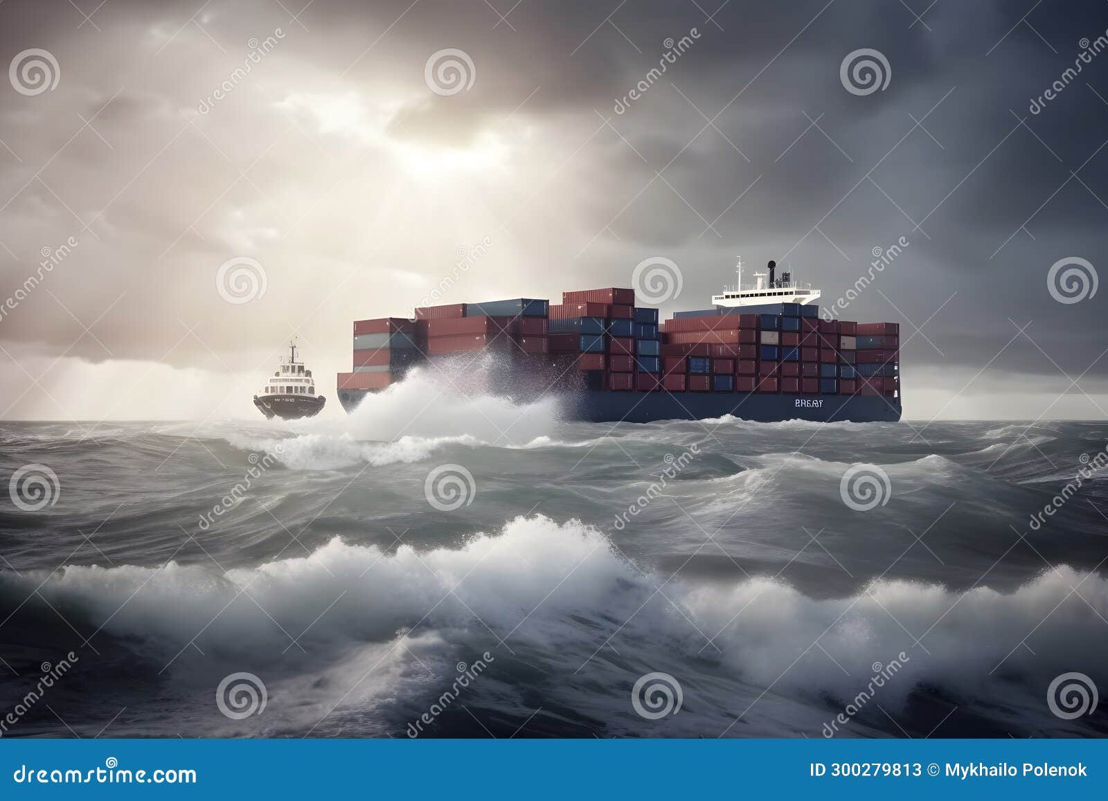 International Container Cargo Ship in the Ocean. Neural Network AI ...