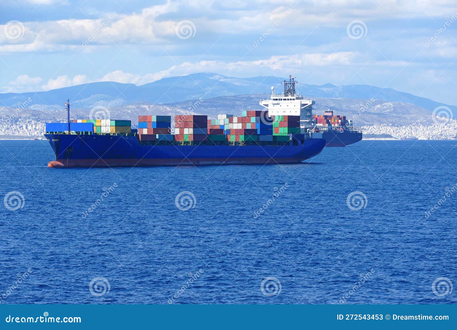 International Container Cargo Ship in the Sea, Athens in Greece Stock ...