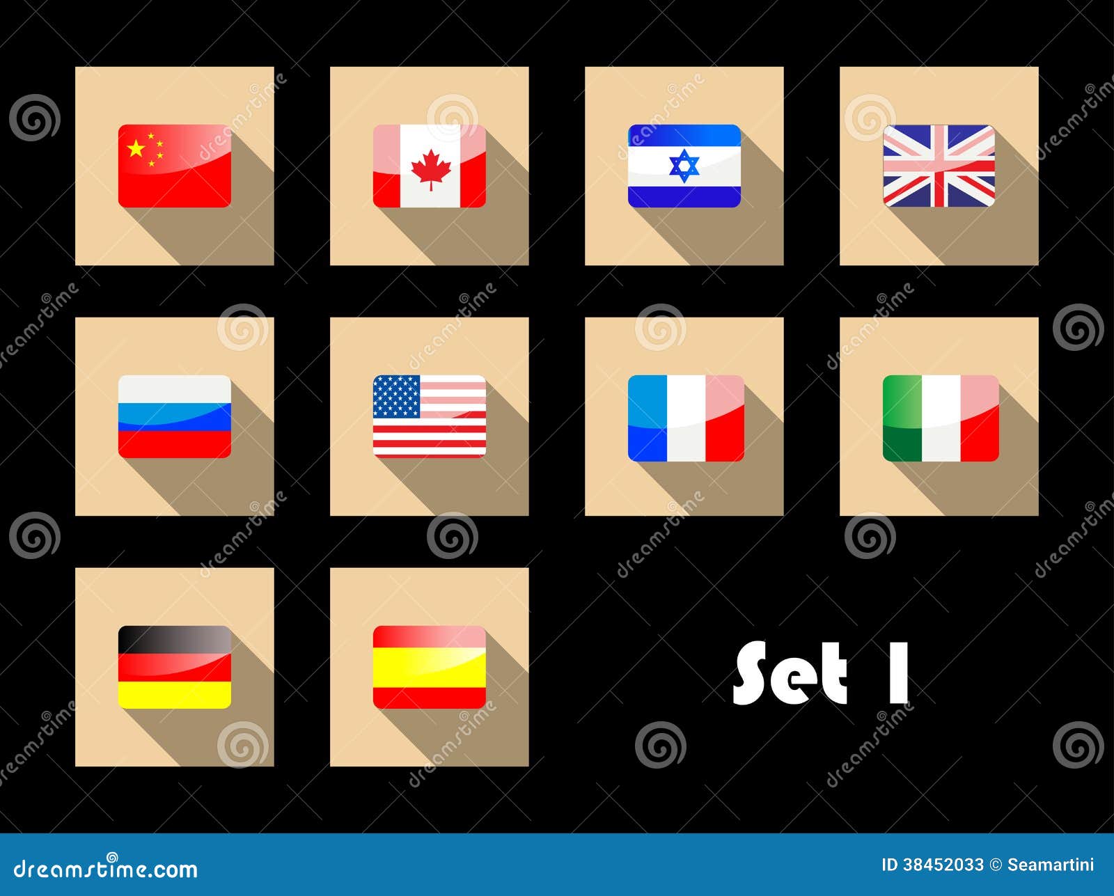 International Country Flags on Flat Icons Stock Vector - Illustration ...