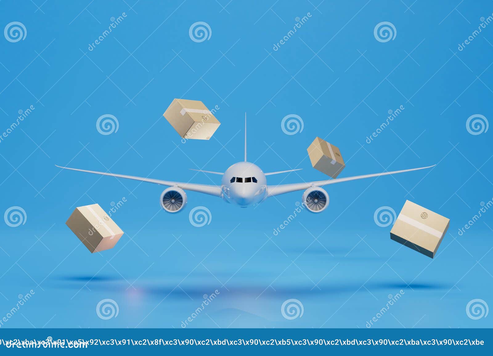 International Delivery of Parcels by Air. Plane and Boxes with Parcels ...
