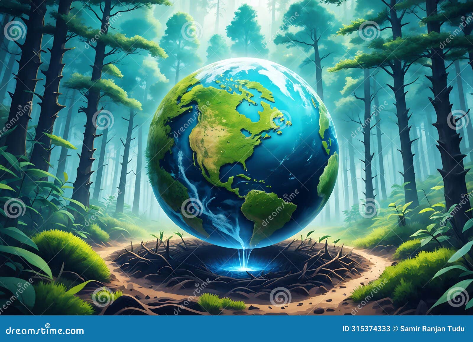 International Earth Day, Small Earth on Soil in the Forest. Stock ...