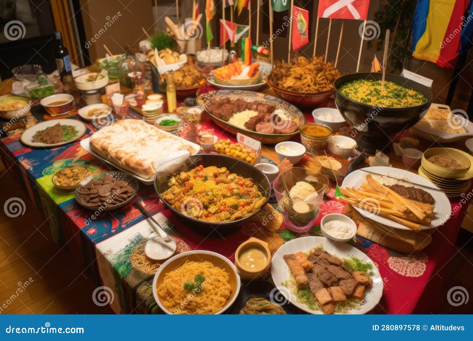 International Feast, with Different Types of Cuisine Represented Stock ...