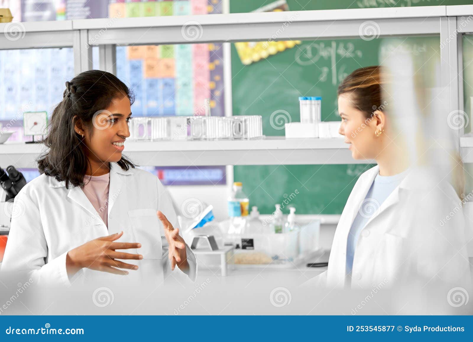 International Female Scientists Talk in Laboratory Stock Image - Image ...