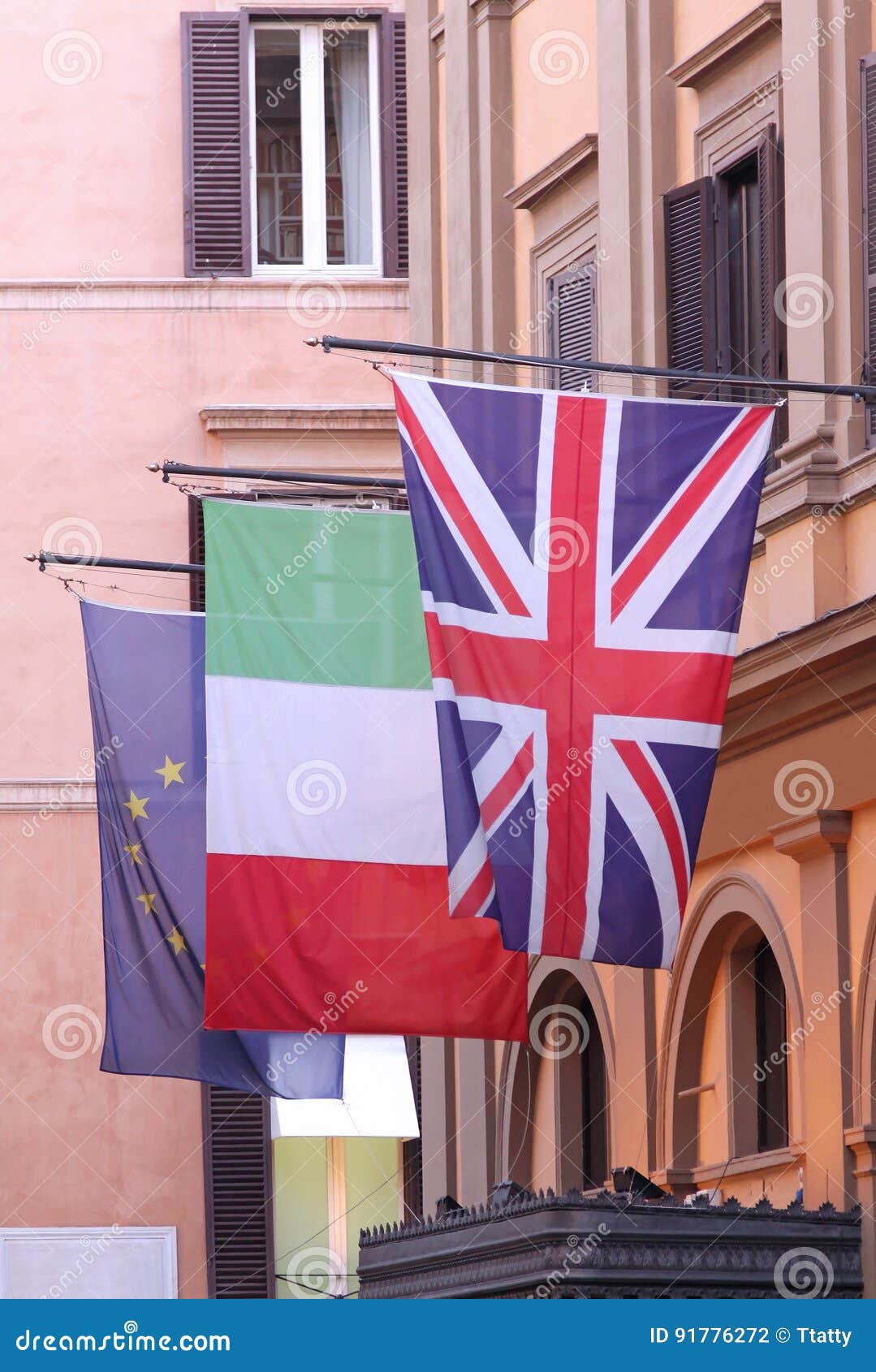International Flags on Building Stock Photo - Image of facade, building ...