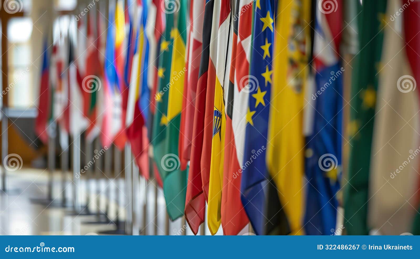 International Flags Displayed in a Line, Symbolizing Global Unity and ...