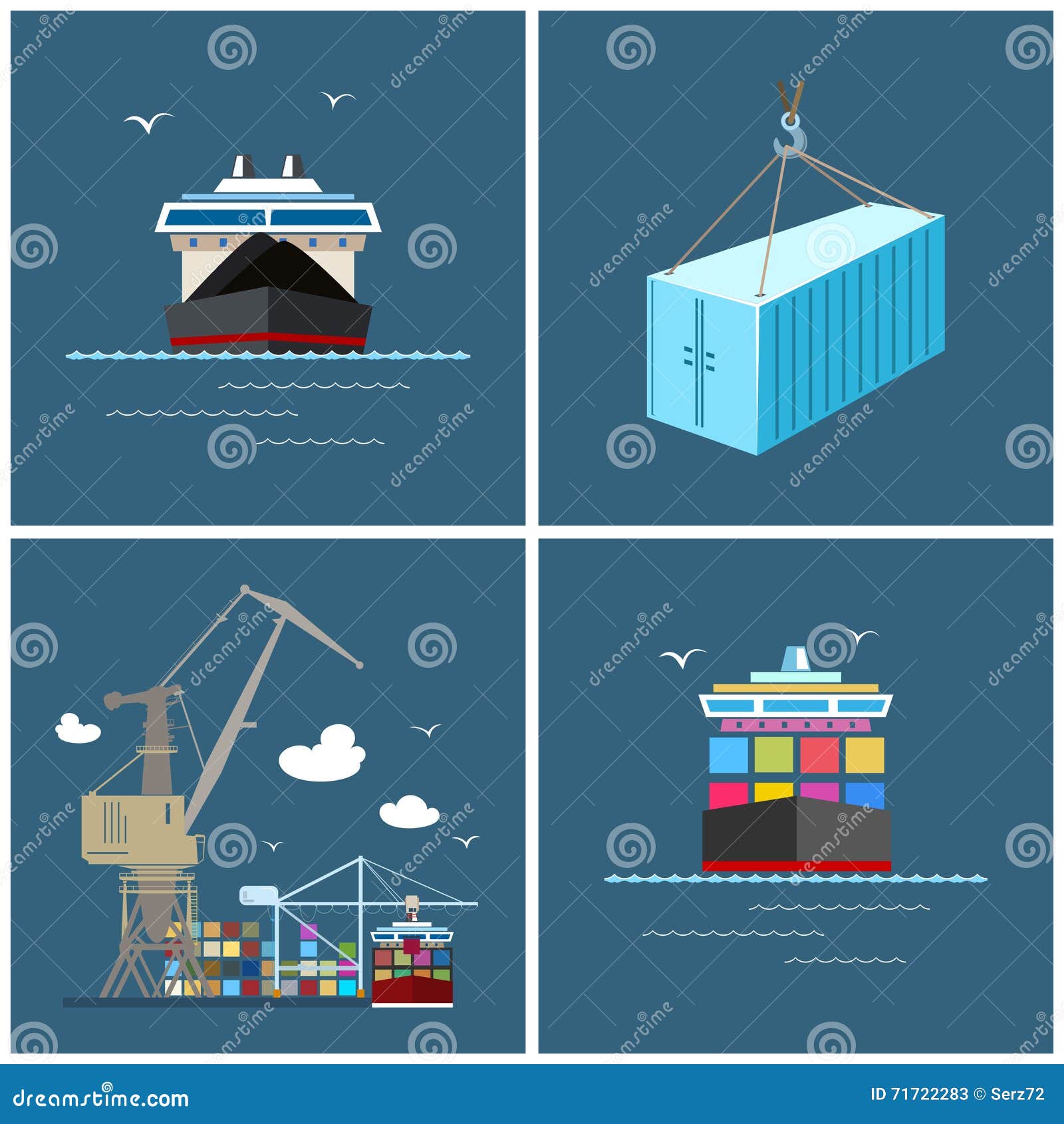 Shipbuilding With Docks And Cranes Vector Illustration | CartoonDealer ...