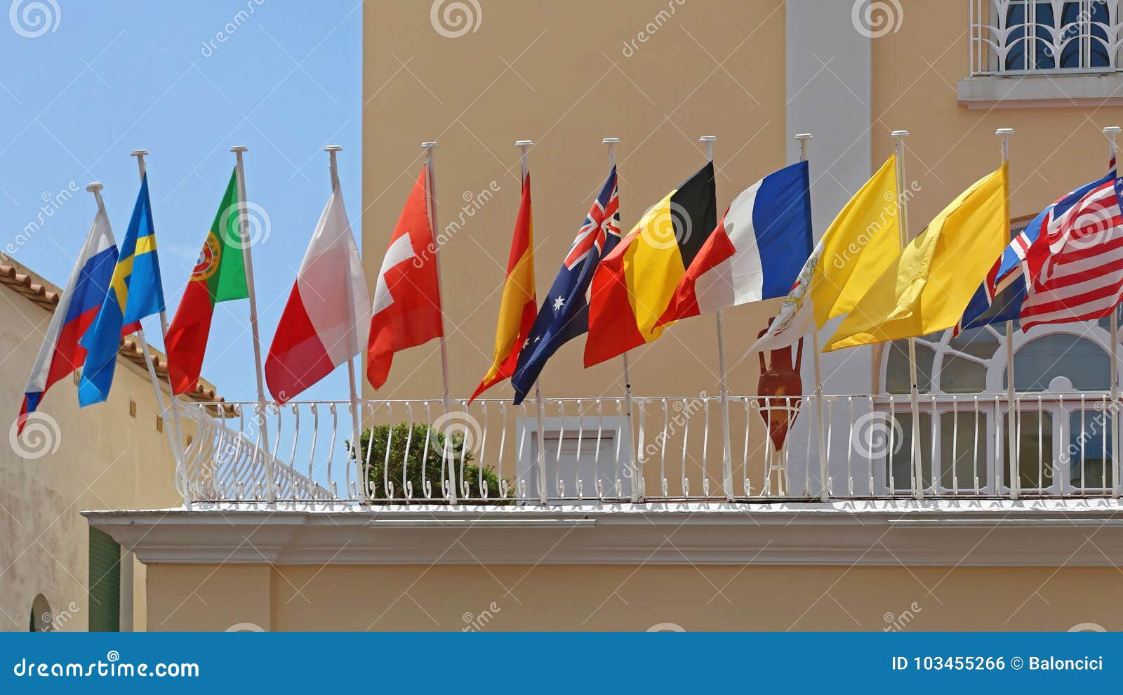 International Hotel Flags stock photo. Image of building - 103455266