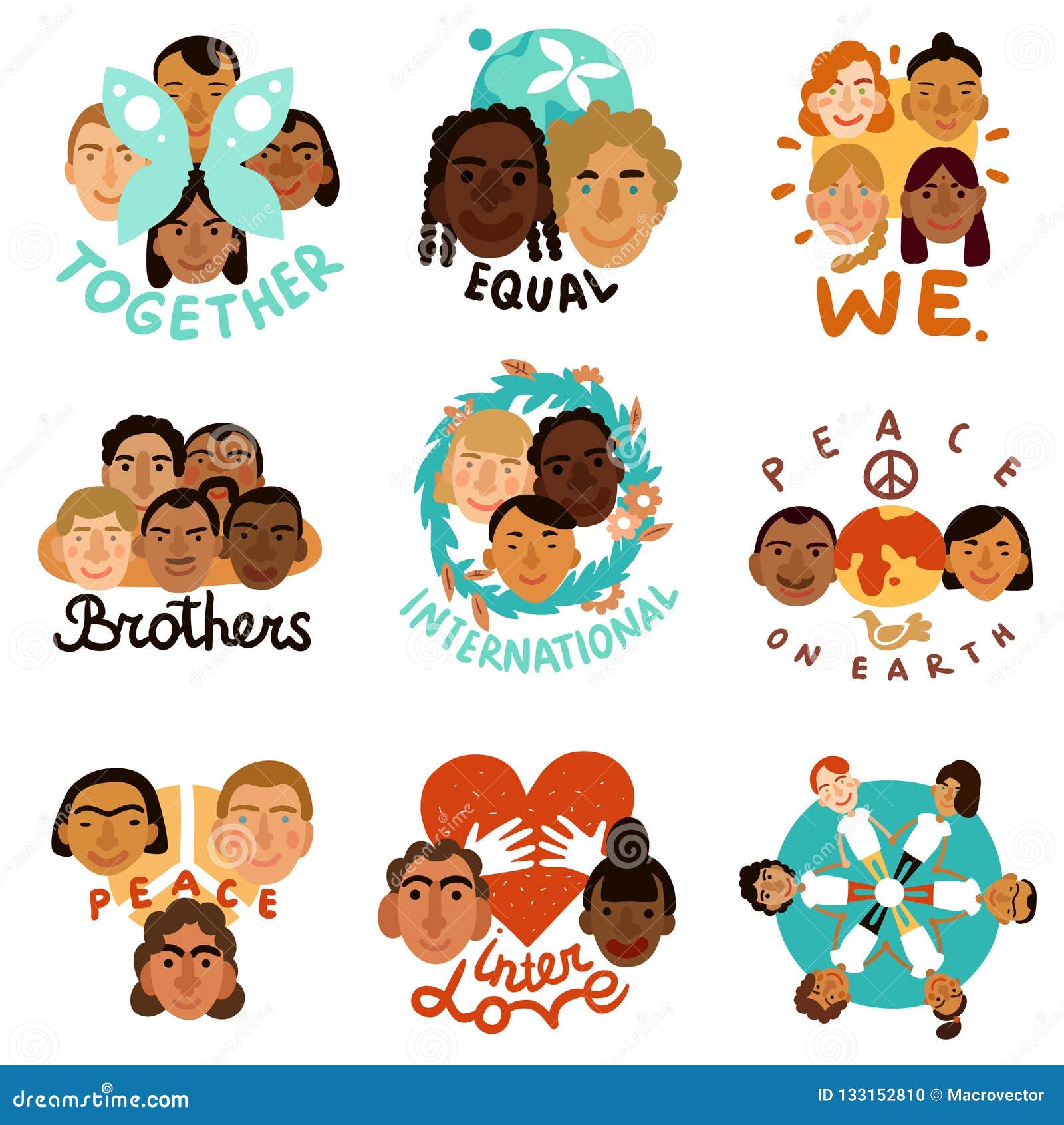 International Human Faces Emblems Stock Vector - Illustration of ...