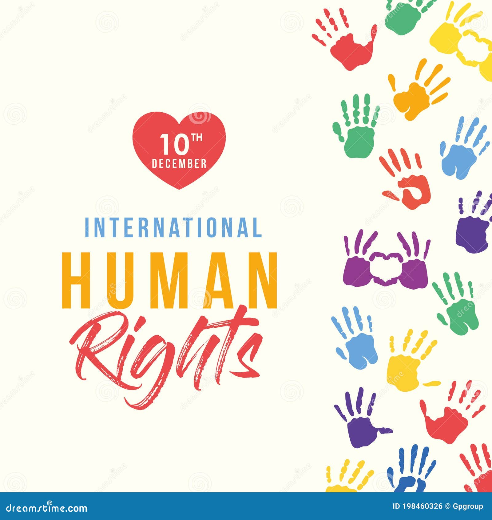 International Human Rights Heart and Colored Hands Prints Vector Design ...