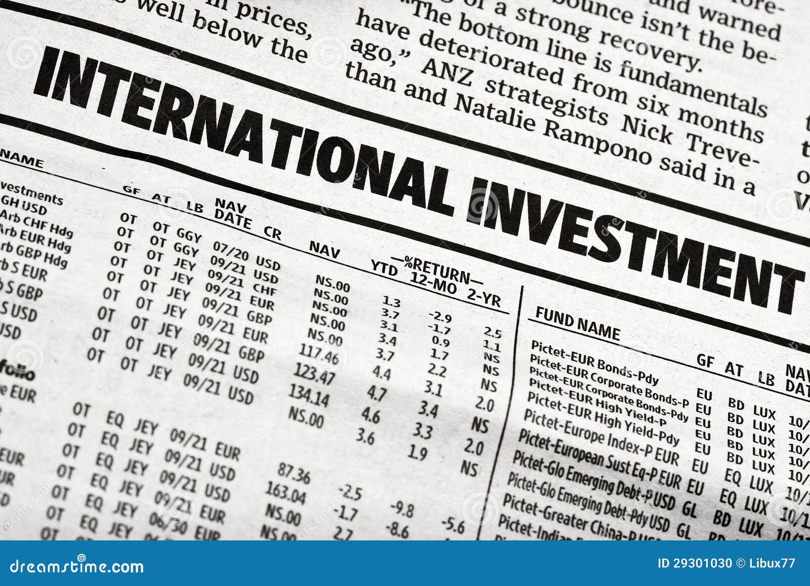International Investment Table in the Newspaper Editorial Image - Image ...