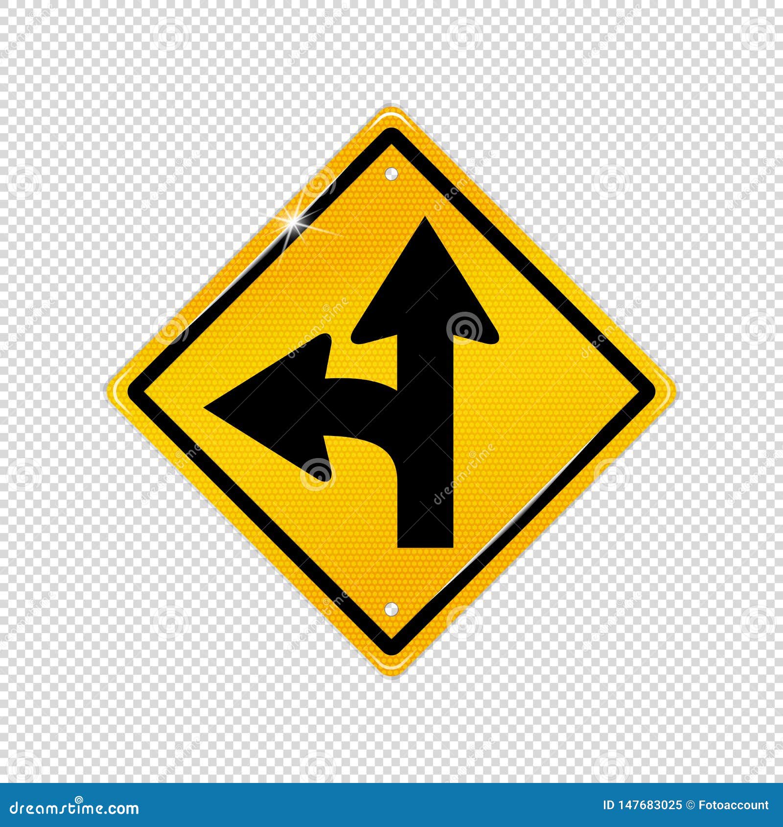 International Left Turn Split Symbol - Textured Yellow Warning Icon ...