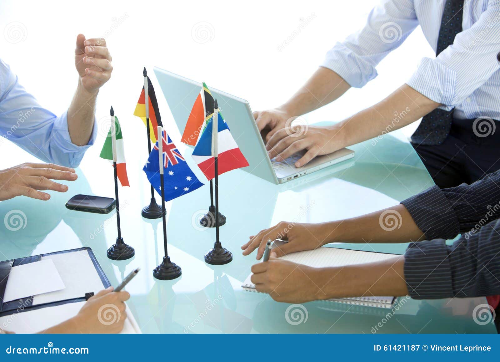 International Meeting with Flags on Table Stock Image - Image of ...