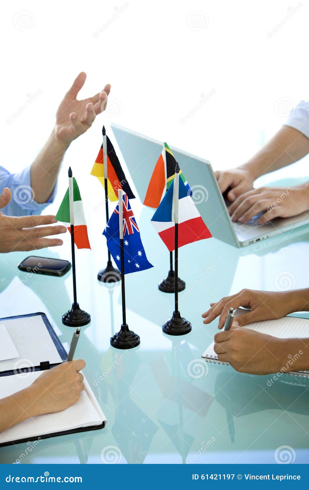 International Meeting with Flags on Table Stock Image - Image of collar ...