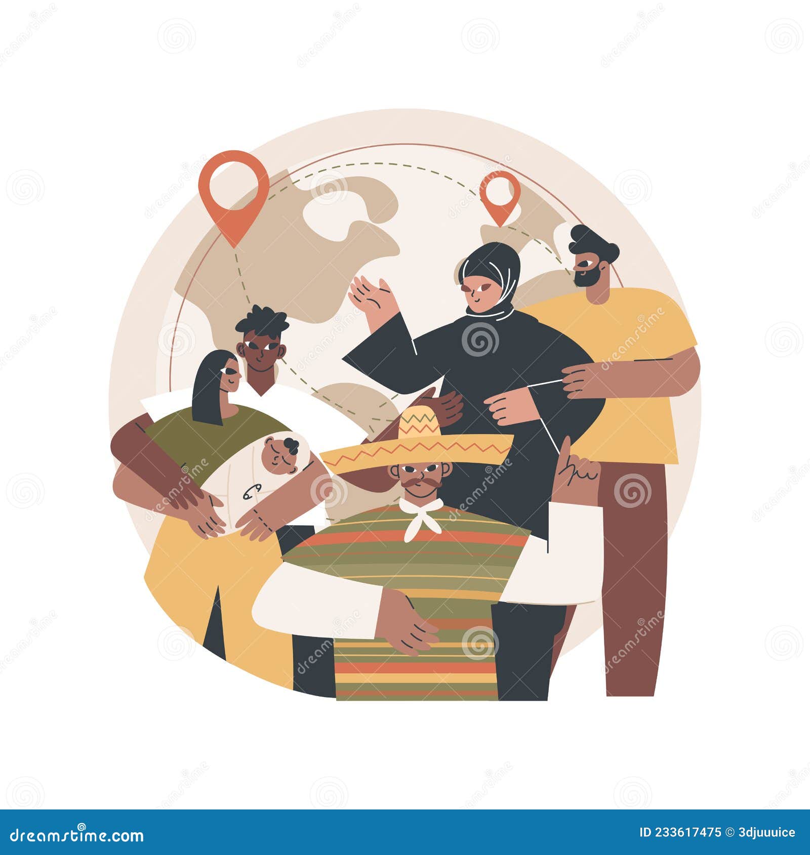 International Migration Concept. Immigrants Queue, World Map And ...