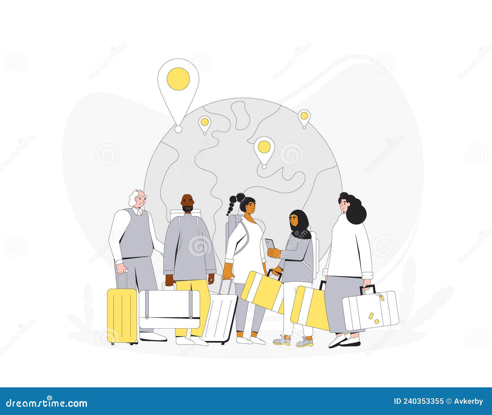 International Migration Concept. Immigrants Queue, World Map And ...