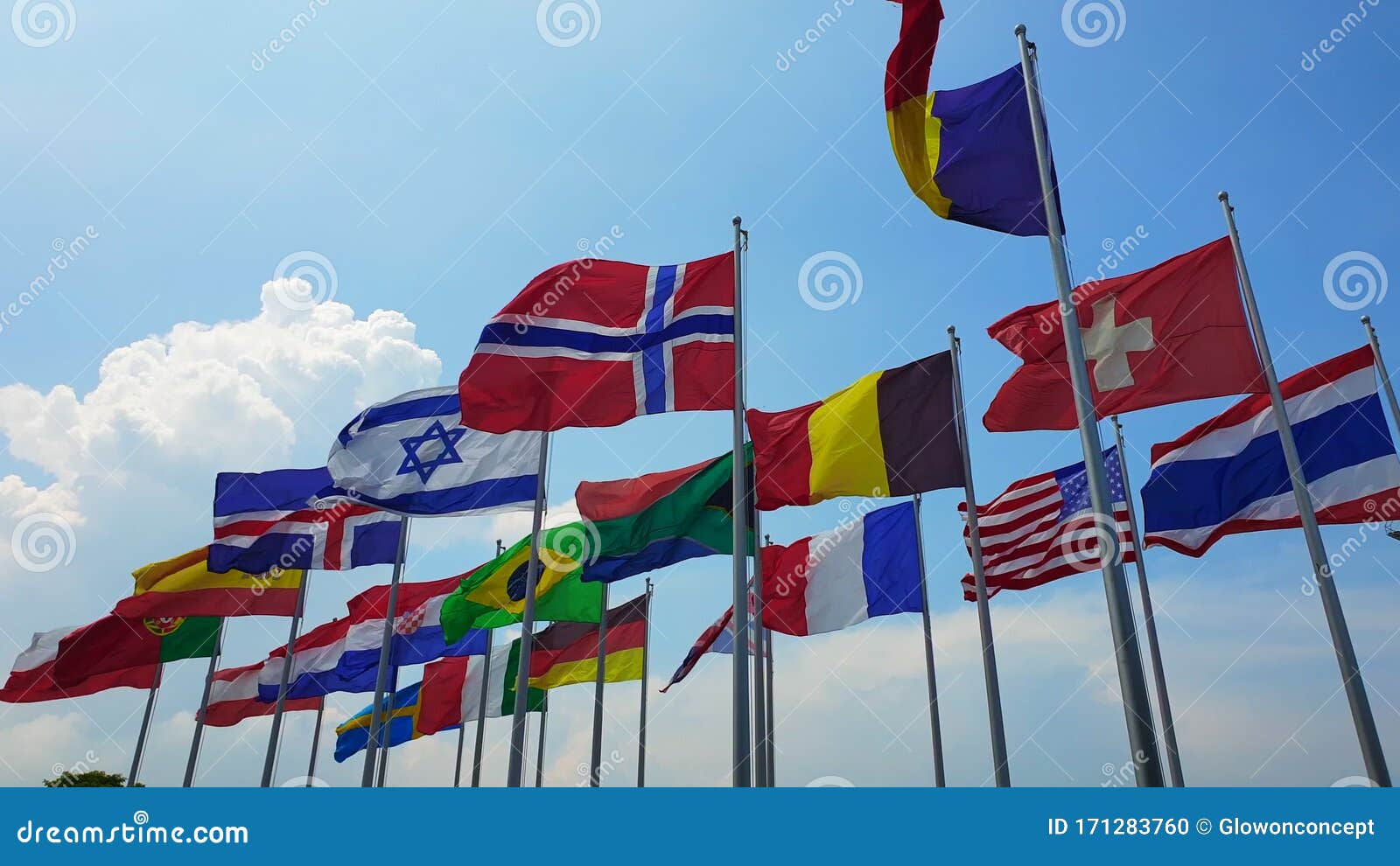 International Multi Flags Sway in Outdoor Wind Abstract of World ...