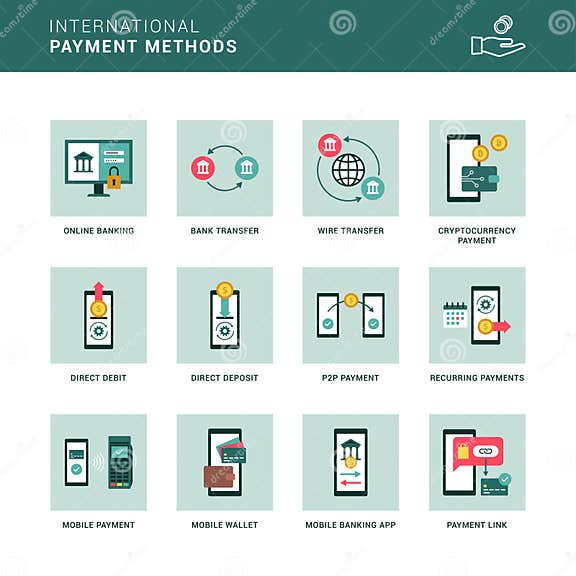 International Payment Methods Icon Set Stock Illustration ...