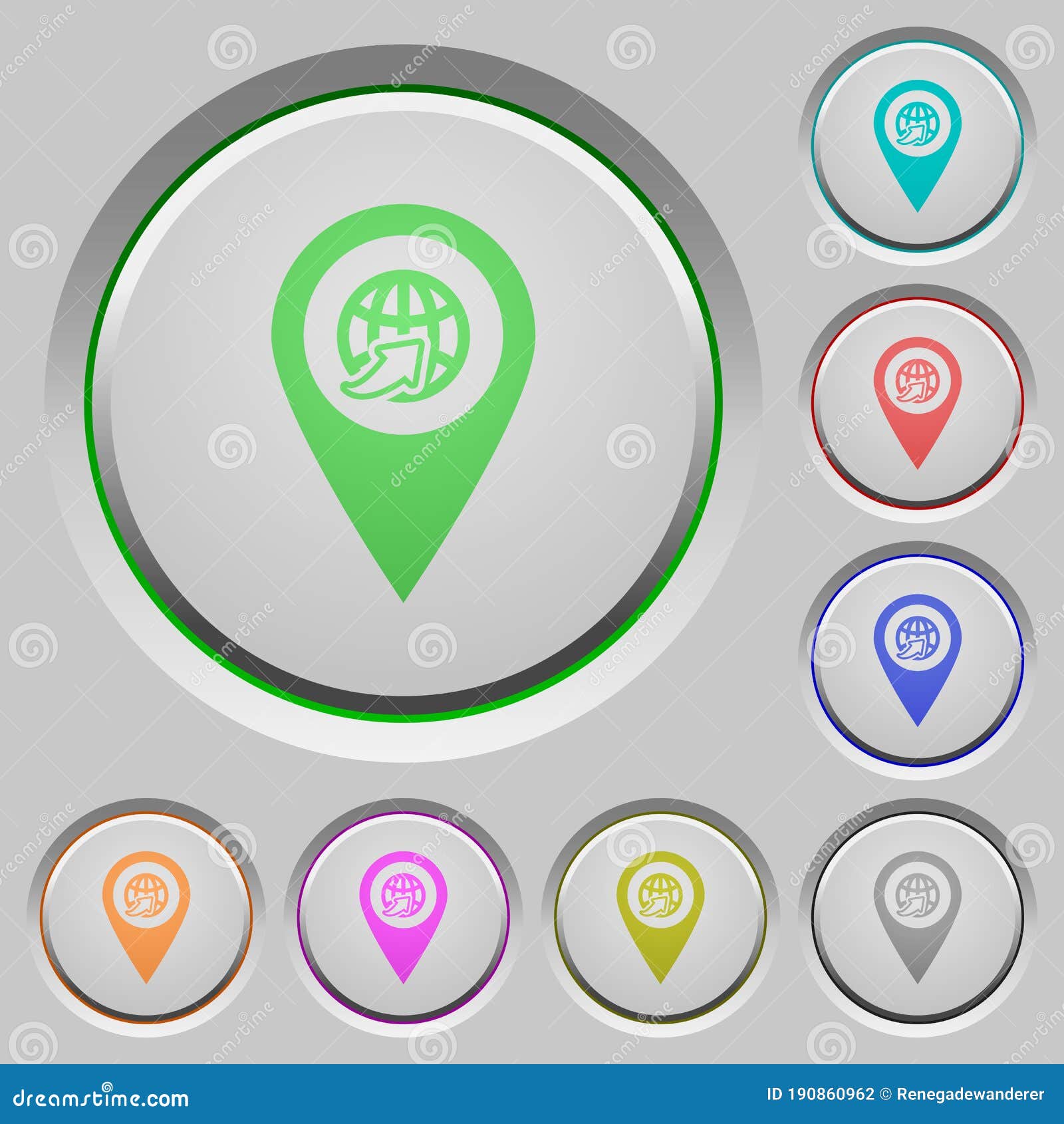 International Route GPS Map Location Push Buttons Stock Vector ...