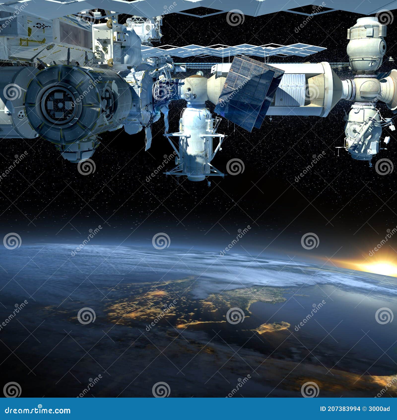 The International Space Station Above Earth Stock Illustration ...
