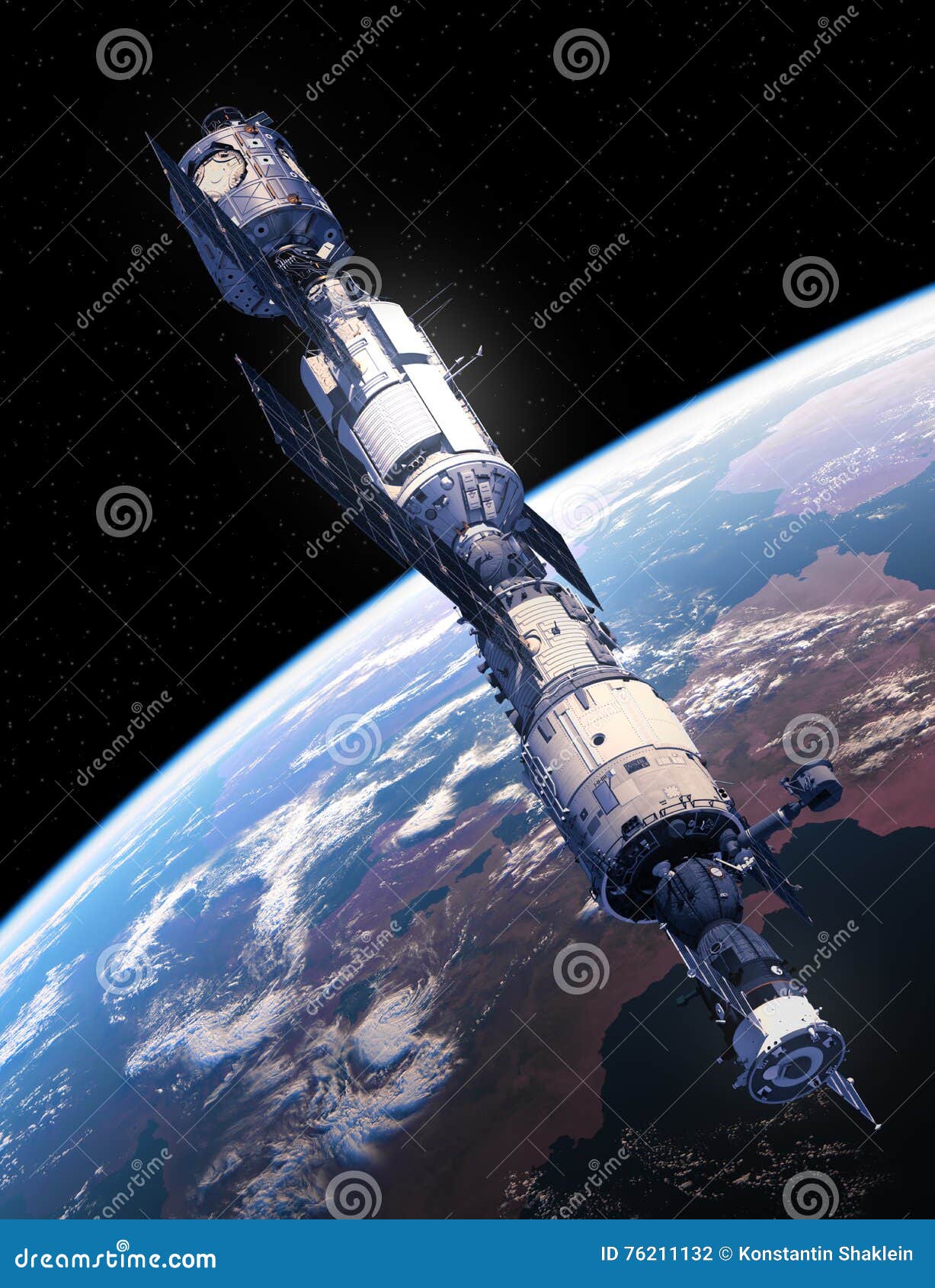 International Space Station Flying Over the Earth Stock Illustration ...