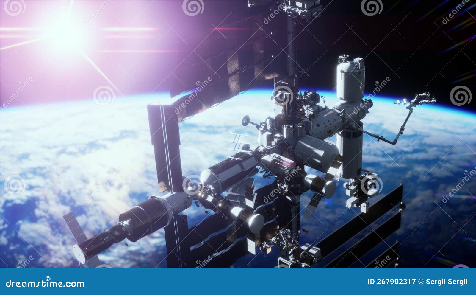 International Space Station ISS Floating in Orbit Above Planet Earth ...