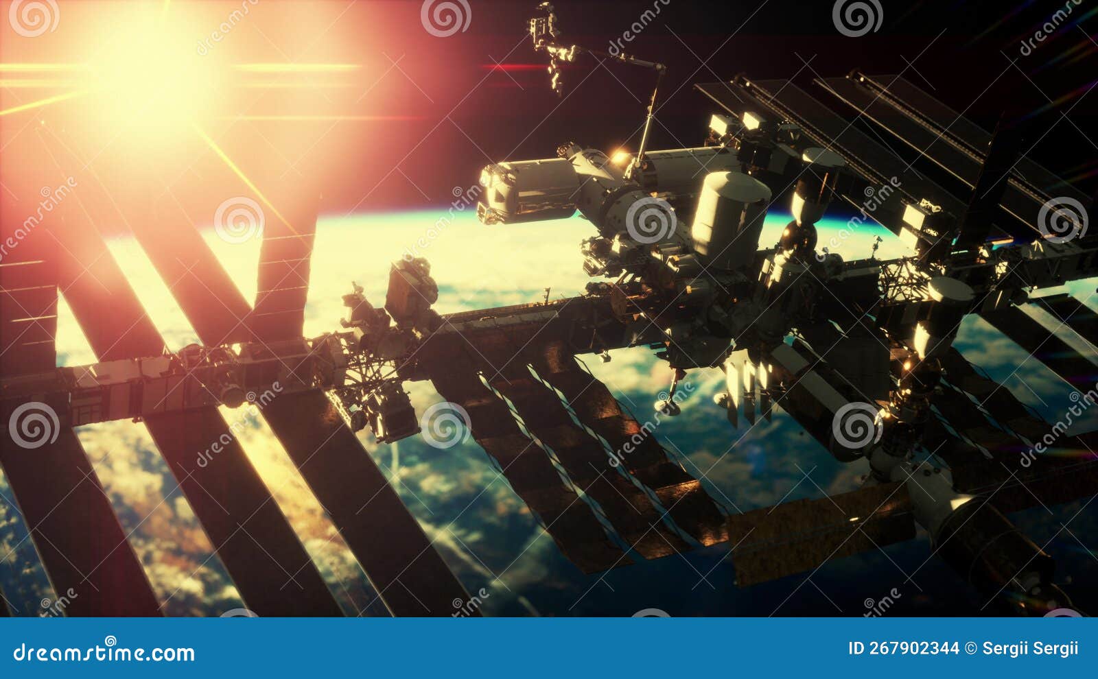 International Space Station ISS Floating in Orbit Above Planet Earth ...