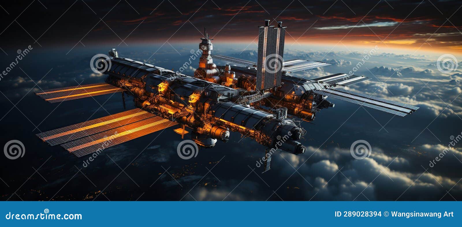 International Space Station on Orbit of Earth Planet Stock Photo ...