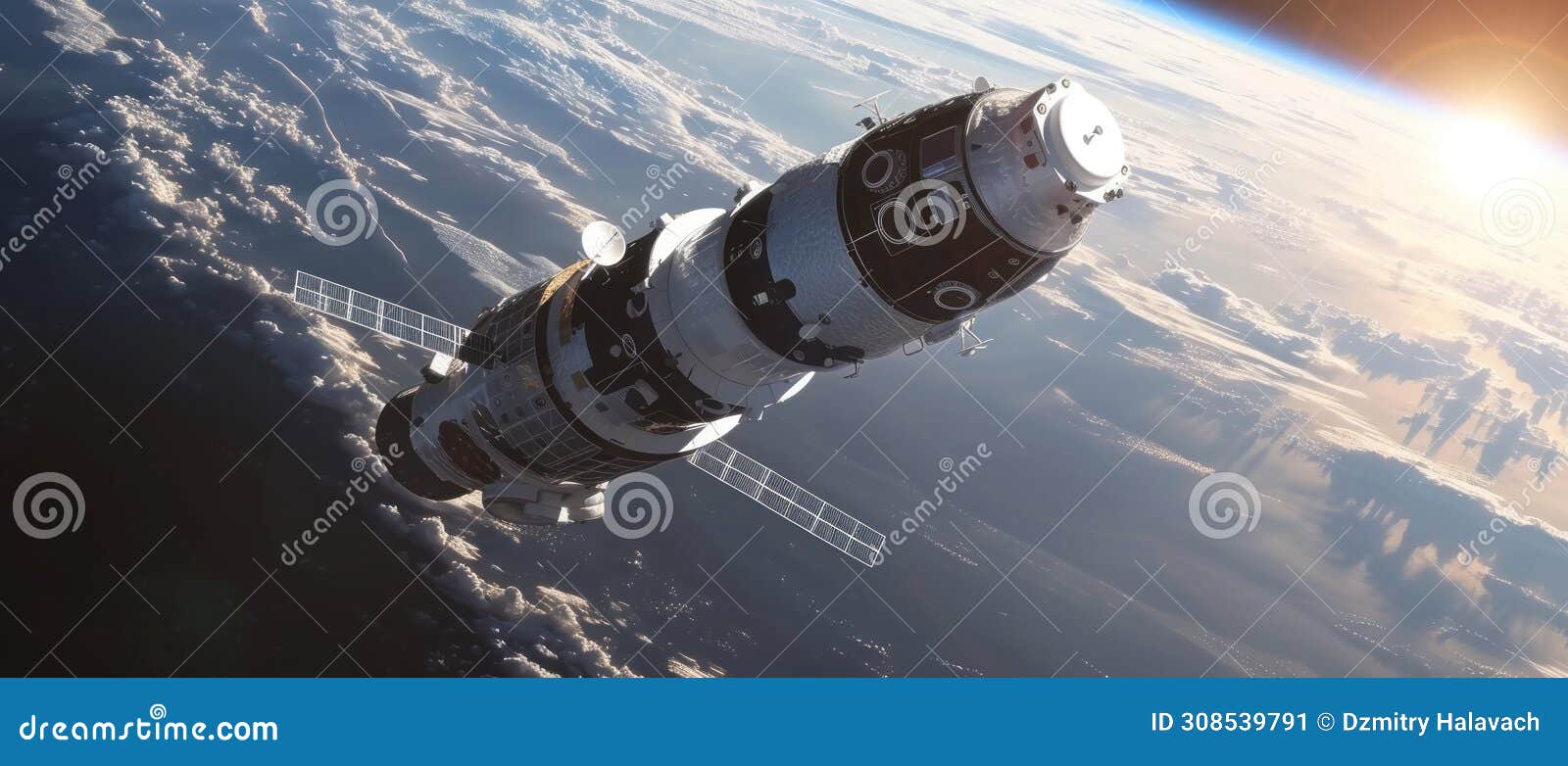 International Space Station on Orbit of Earth Planet. ISS. Dark ...