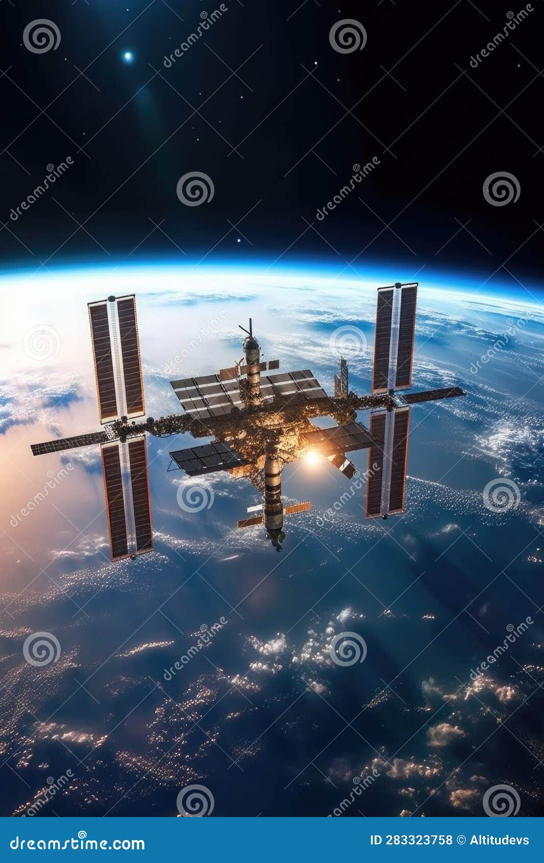 International Space Station Orbiting Earth Stock Illustration ...