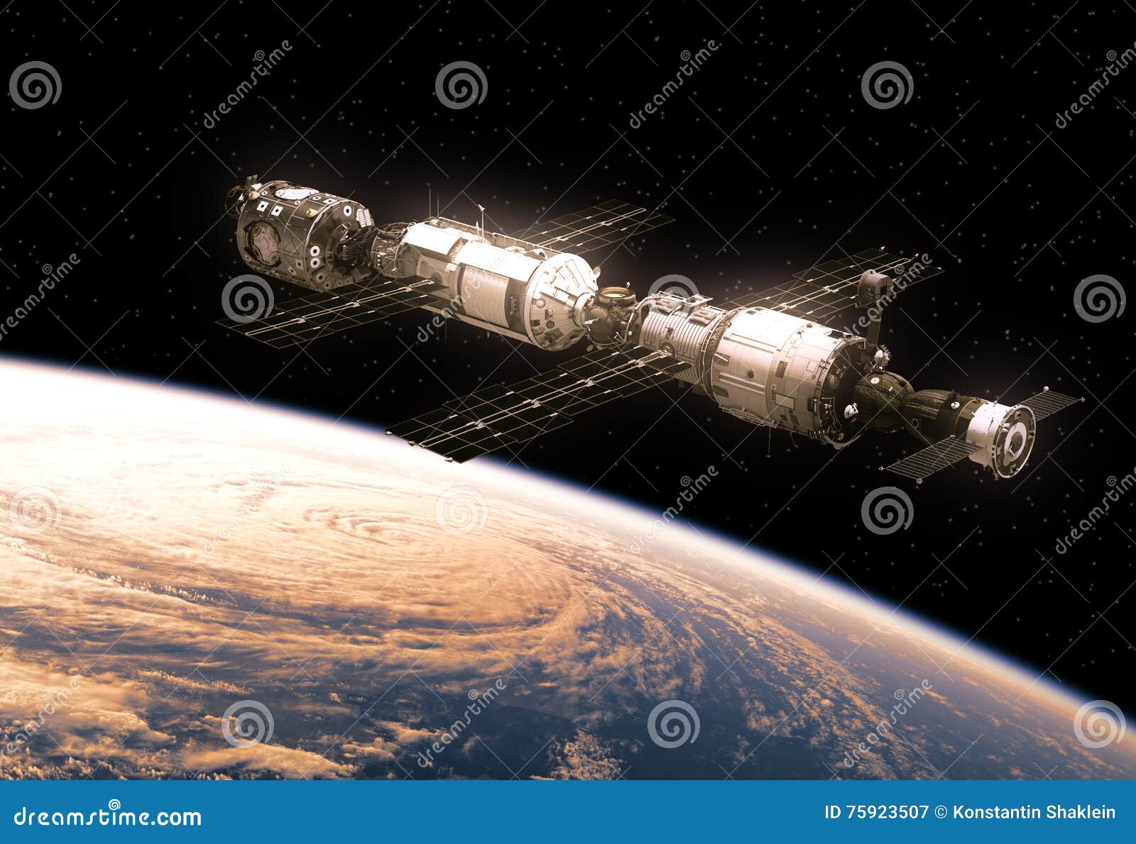 International Space Station Orbiting Earth Stock Illustration ...