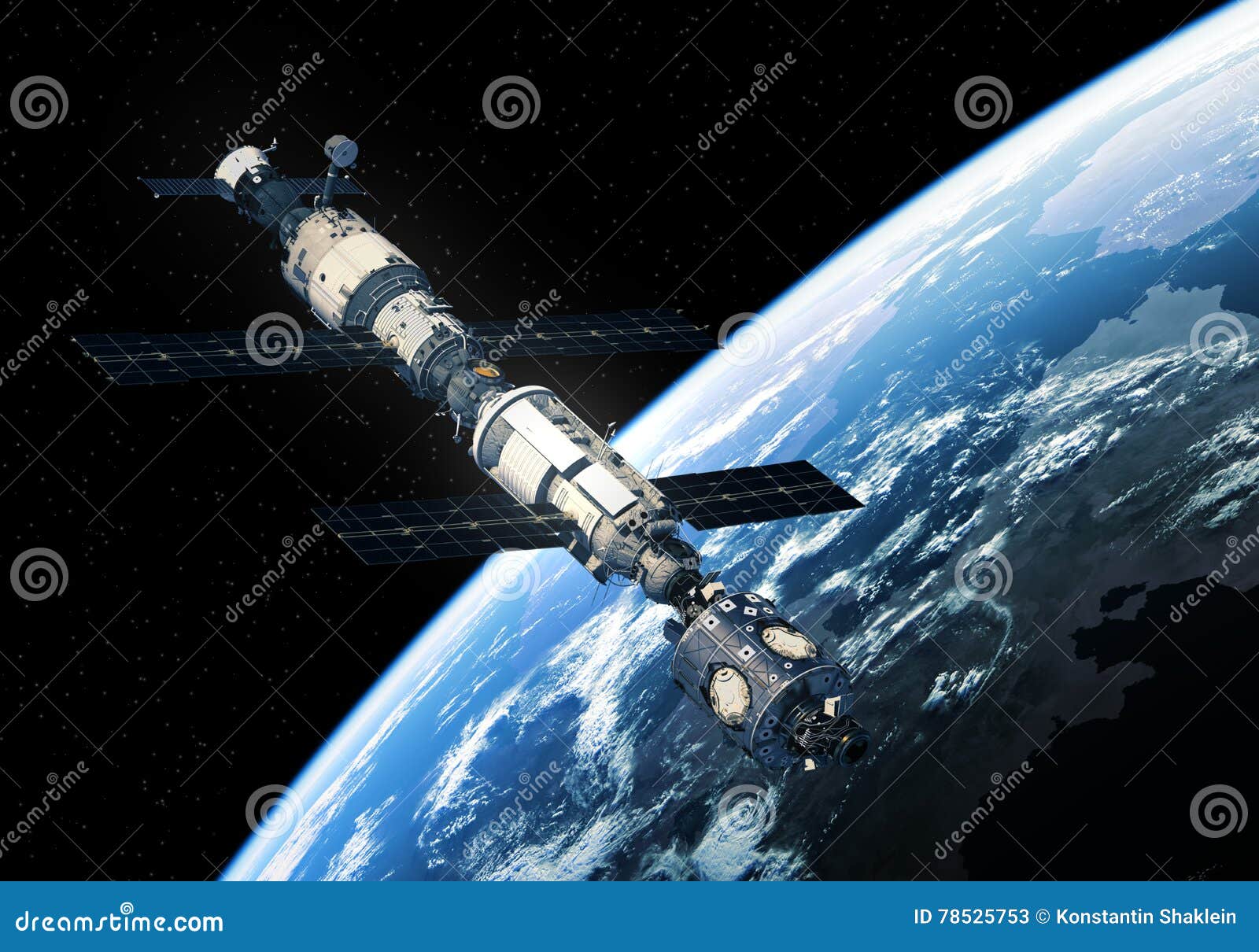 International Space Station Orbiting Earth Stock Illustration ...