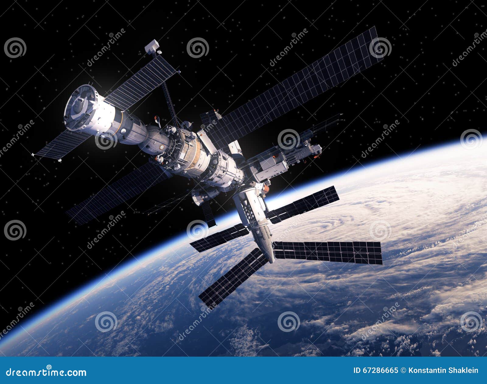 International Space Station Orbiting Earth Stock Illustration ...