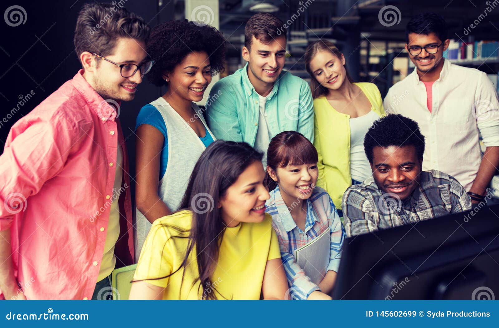 International Students with Computers at Library Stock Image - Image of ...