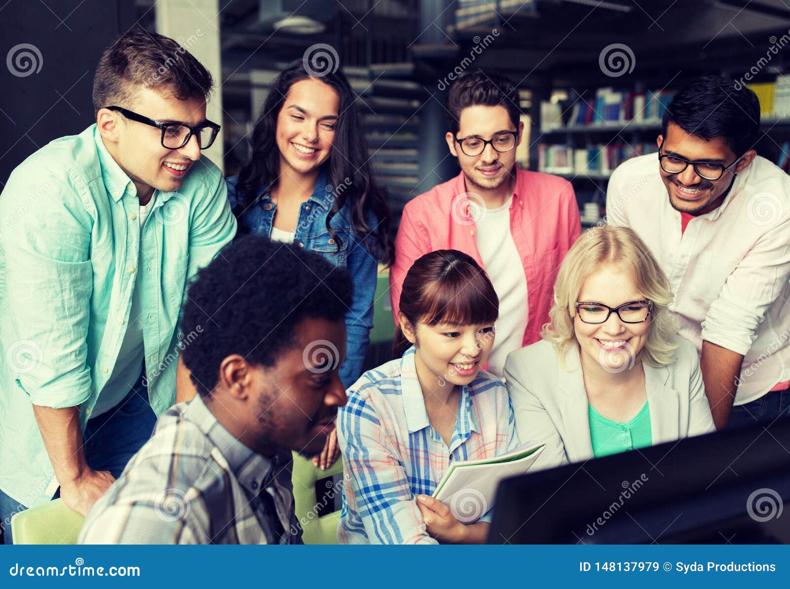 International Students with Computers at Library Stock Image - Image of ...