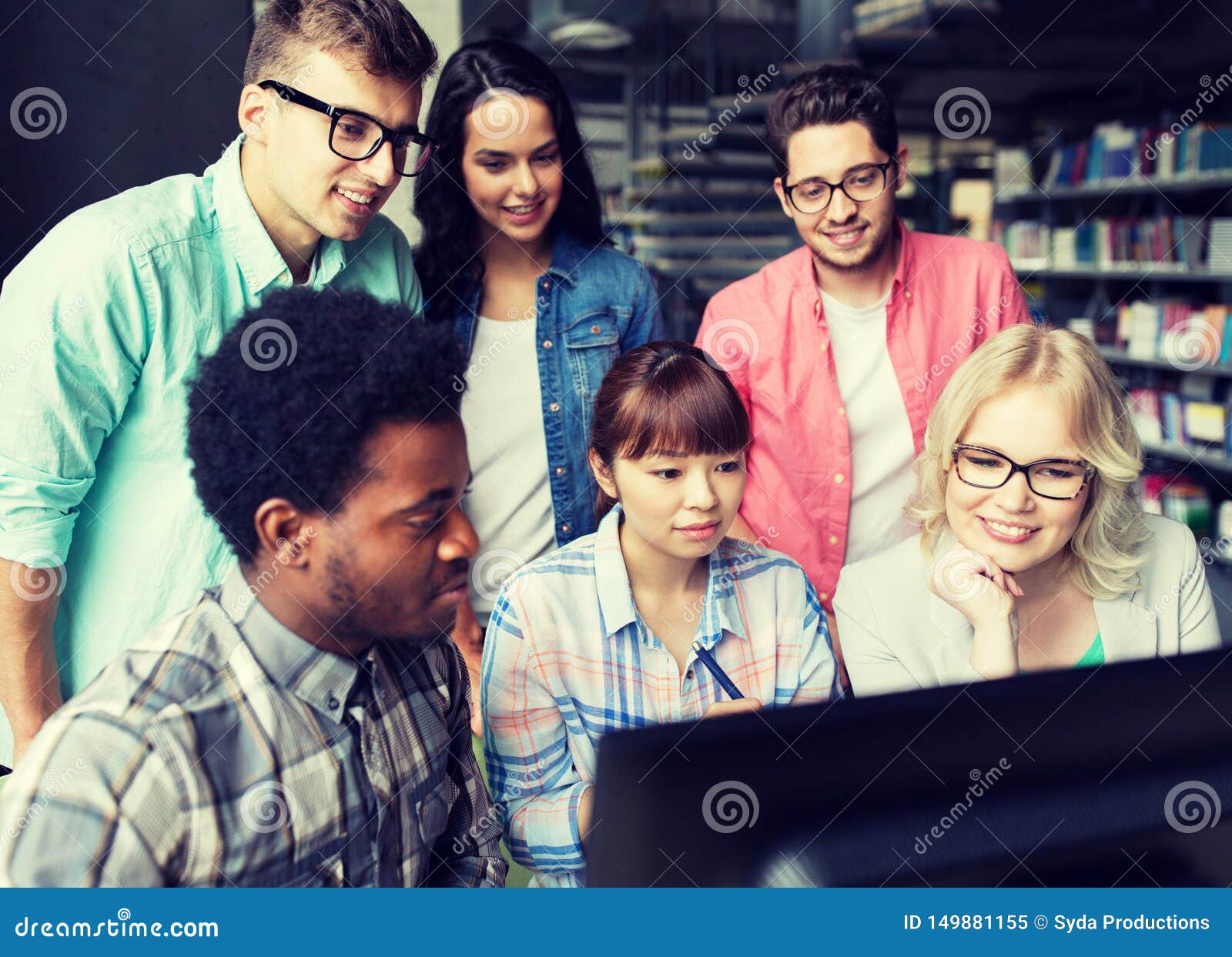 International Students with Computers at Library Stock Image - Image of ...