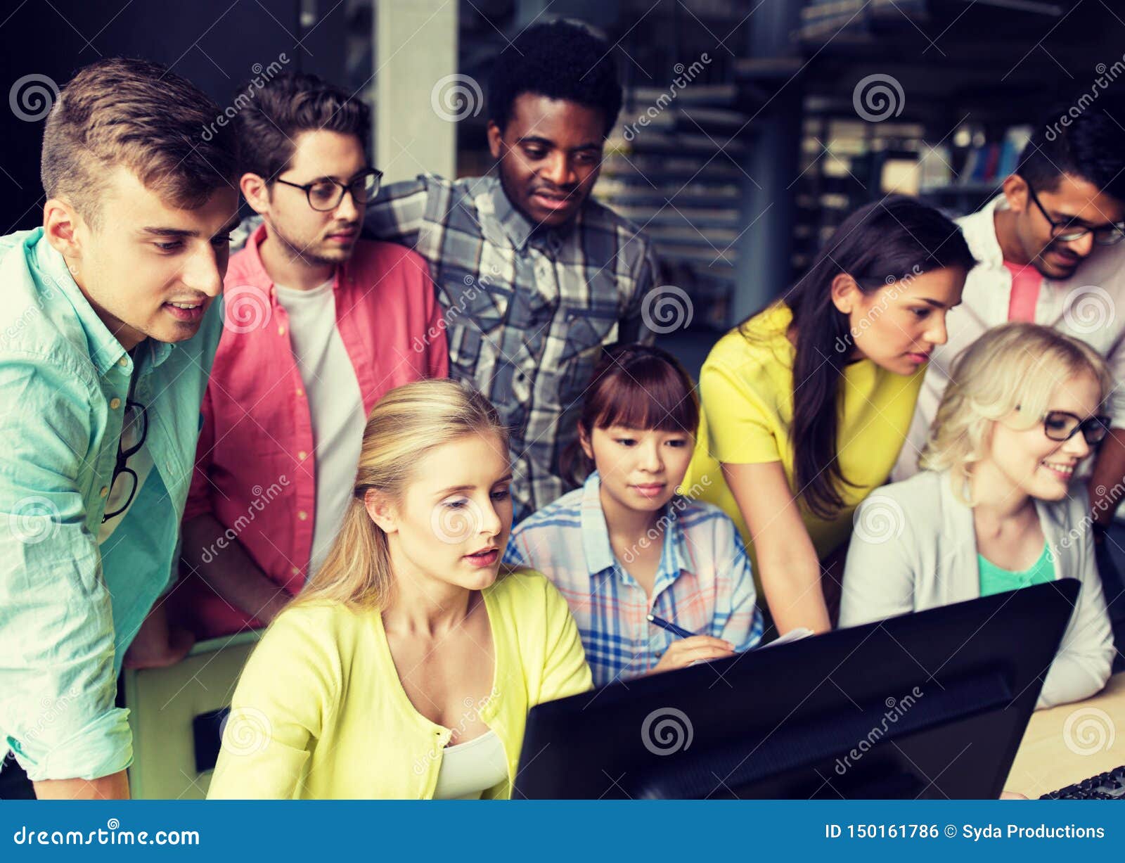 International Students with Computers at Library Stock Photo - Image of ...