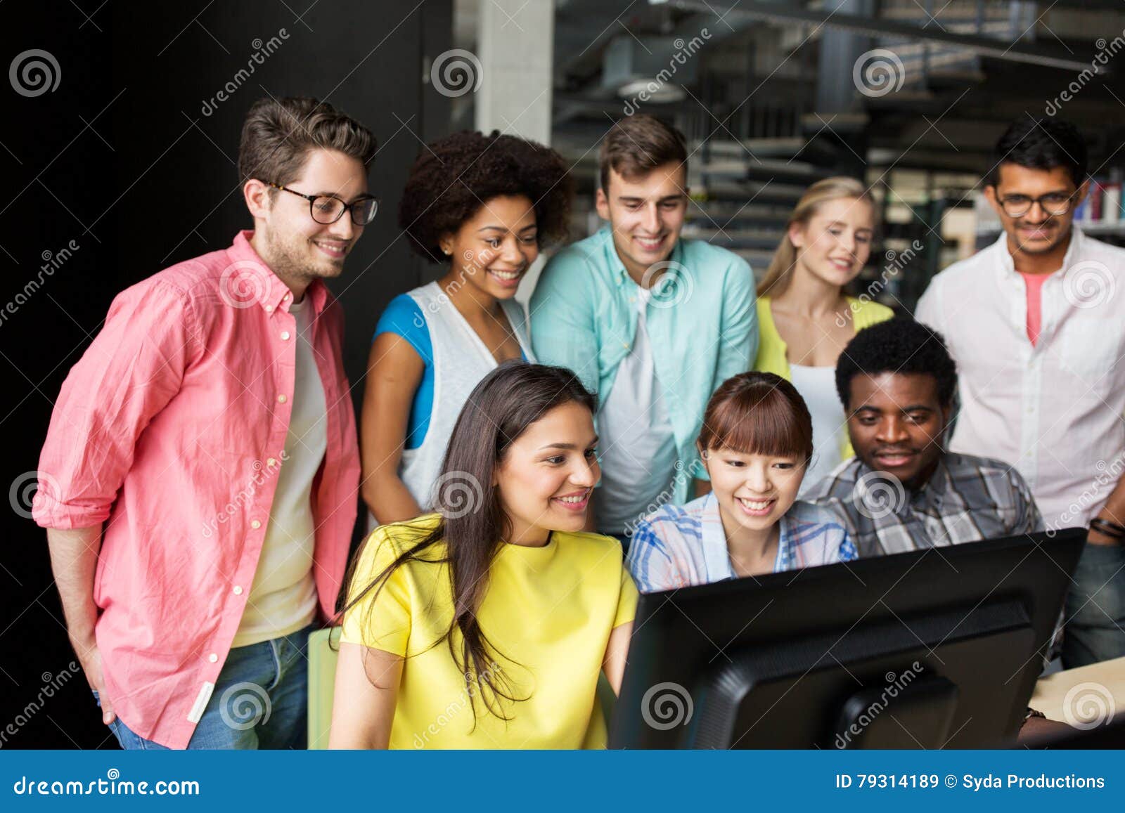 International Students with Computers at Library Stock Image - Image of ...