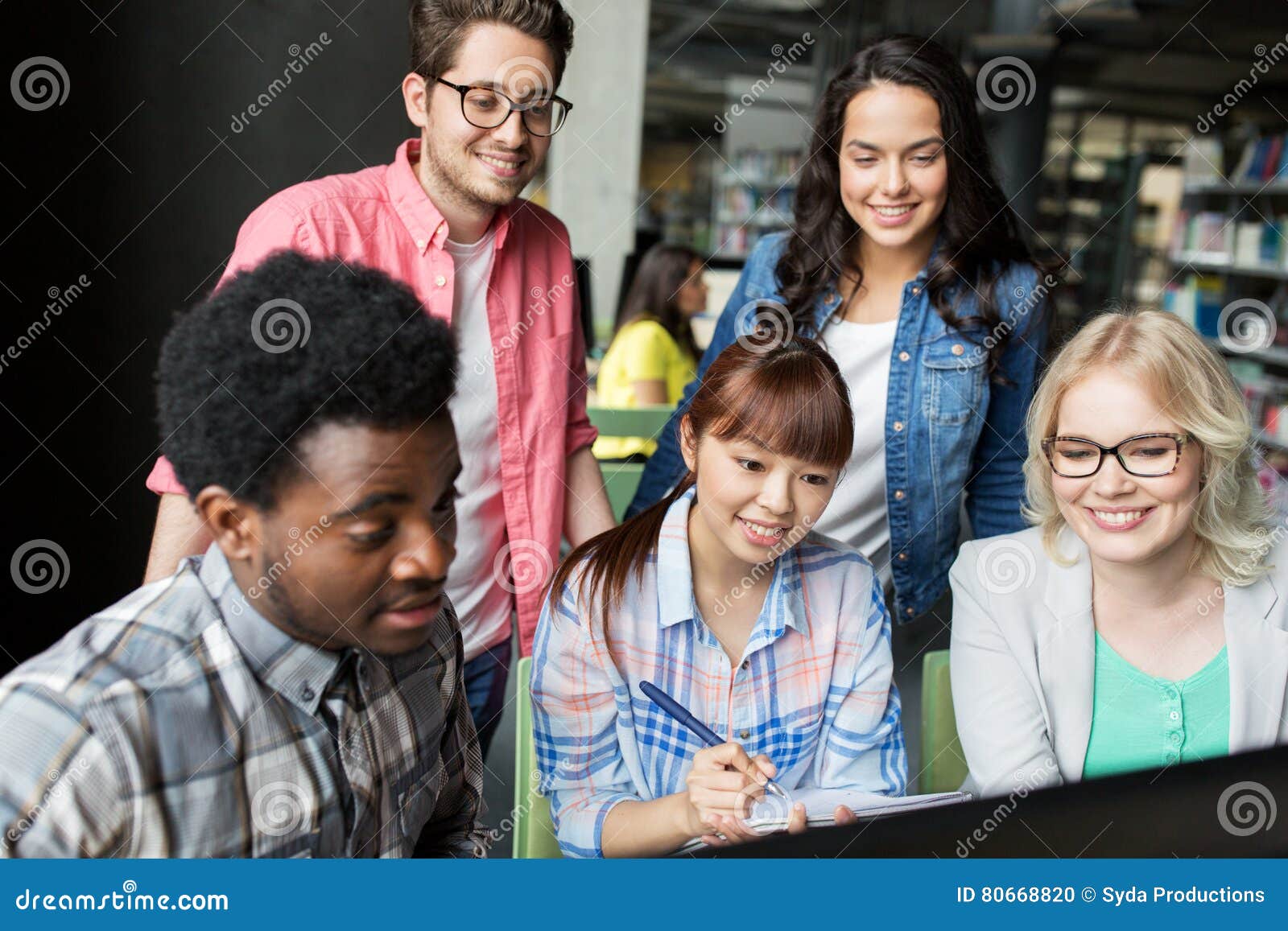 International Students with Computers at Library Stock Photo - Image of ...