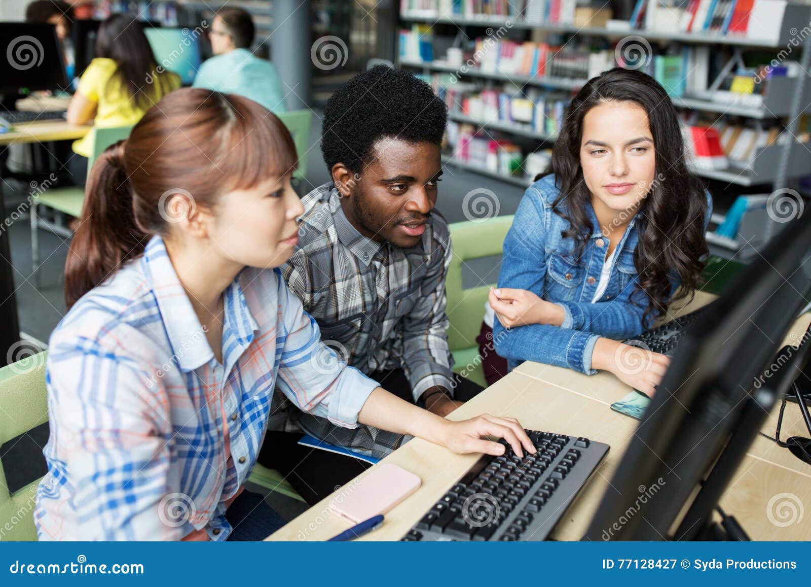 International Students with Computers at Library Stock Image - Image of ...